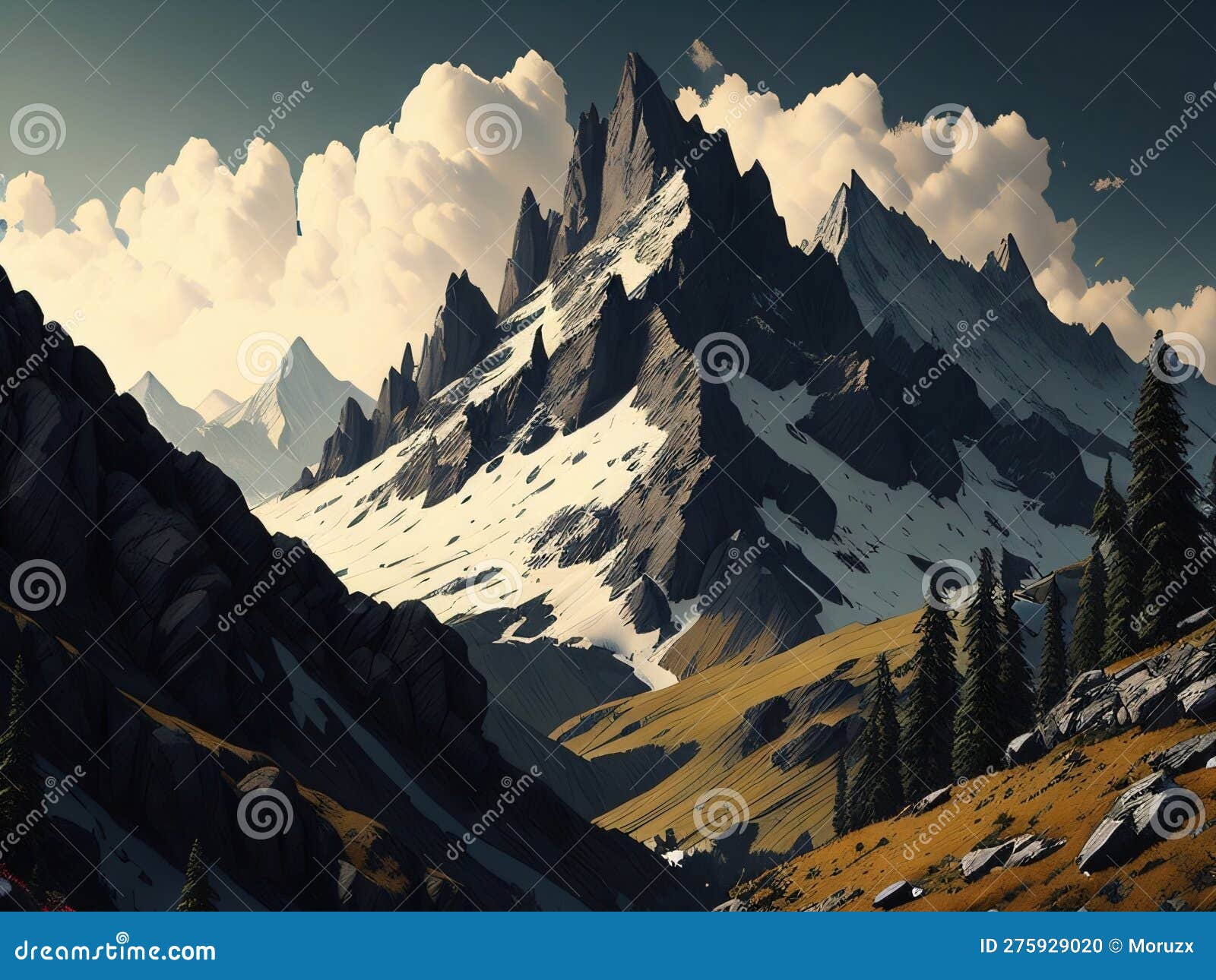 Mountain Crest and Valley Landscape Stock Illustration - Illustration ...
