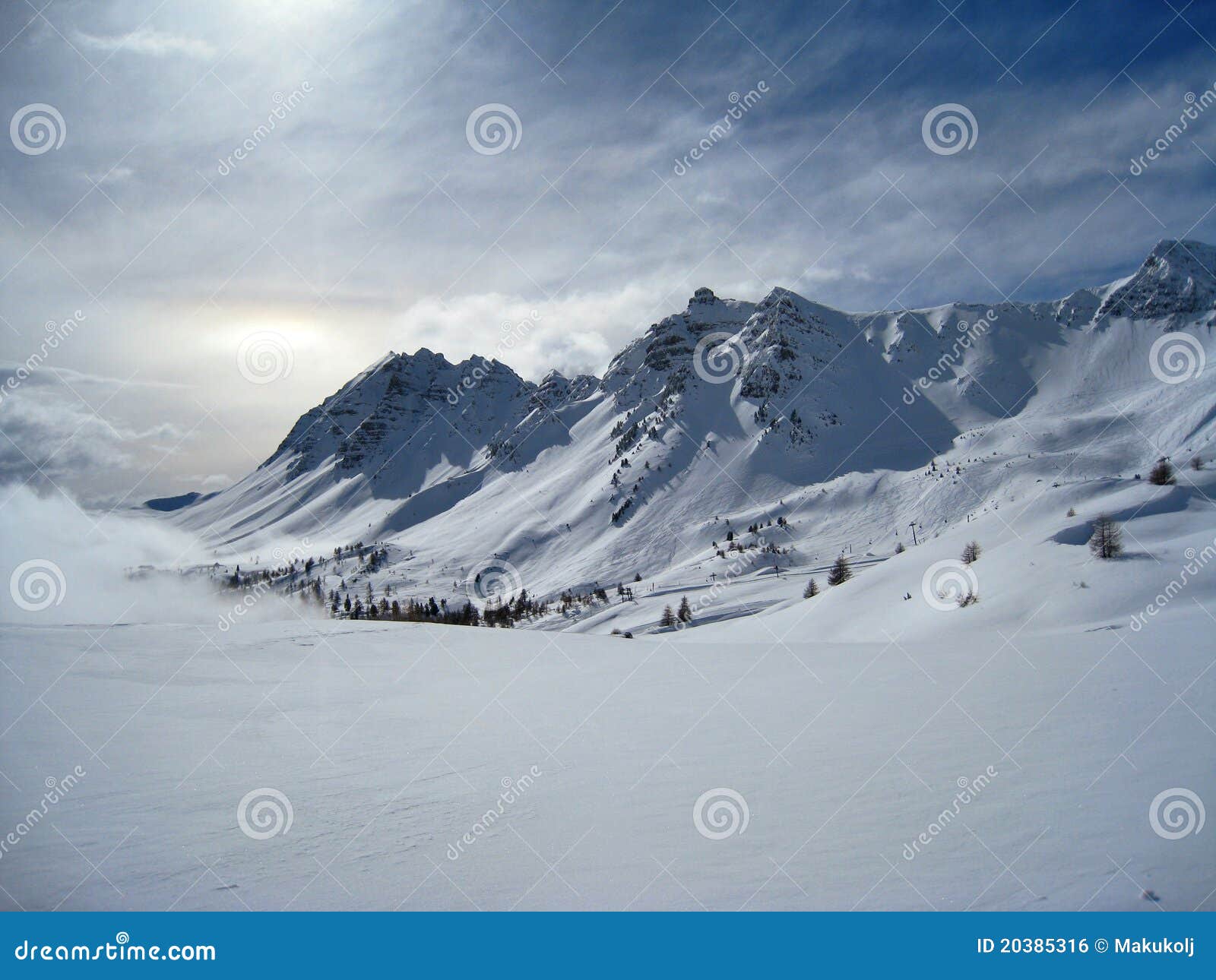 Alpine mountains in winter stock photo. Image of skies - 20385316