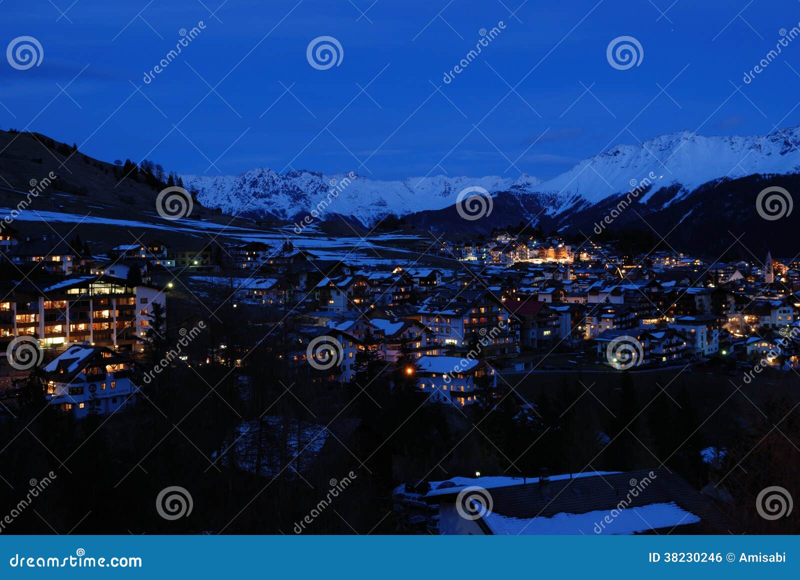 Alpine night city stock photo. Image of lights, winter - 38230246
