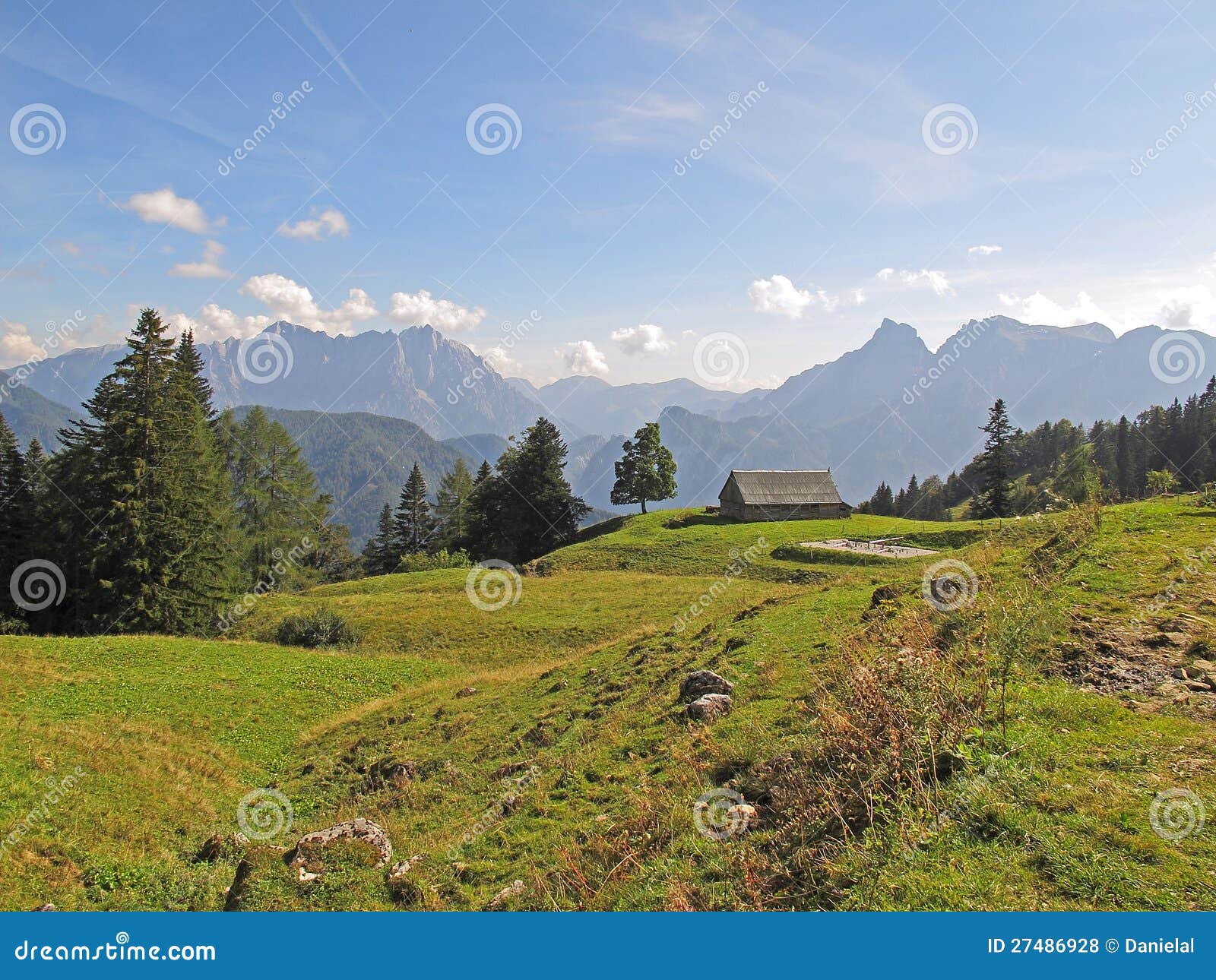 Alpine Panorama Scene with Hut Stock Photo - Image of gesause, alps ...