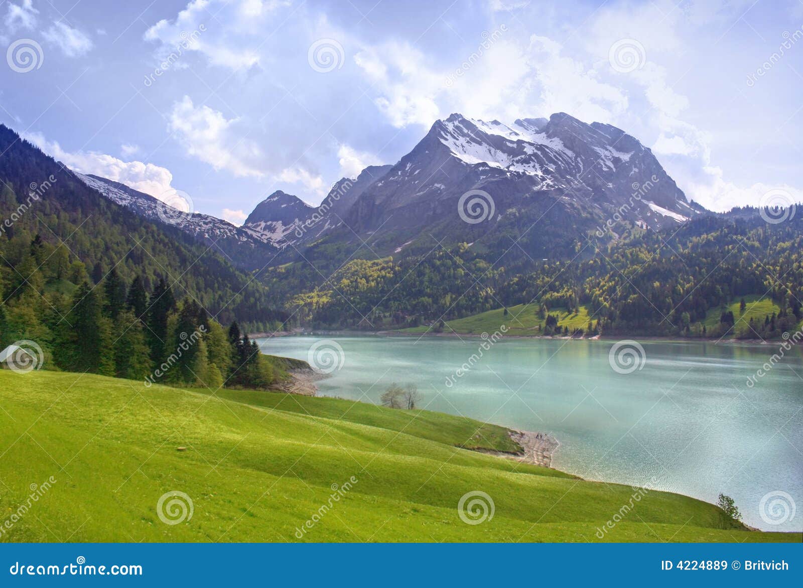 Alpine scene on the lake stock image. Image of forest - 4224889