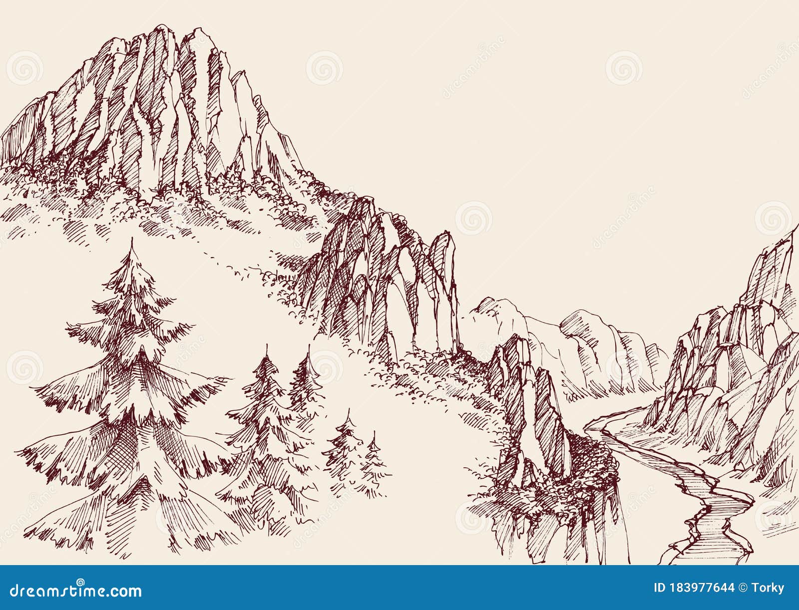 Alpine sketch background stock vector. Illustration of forest - 183977644