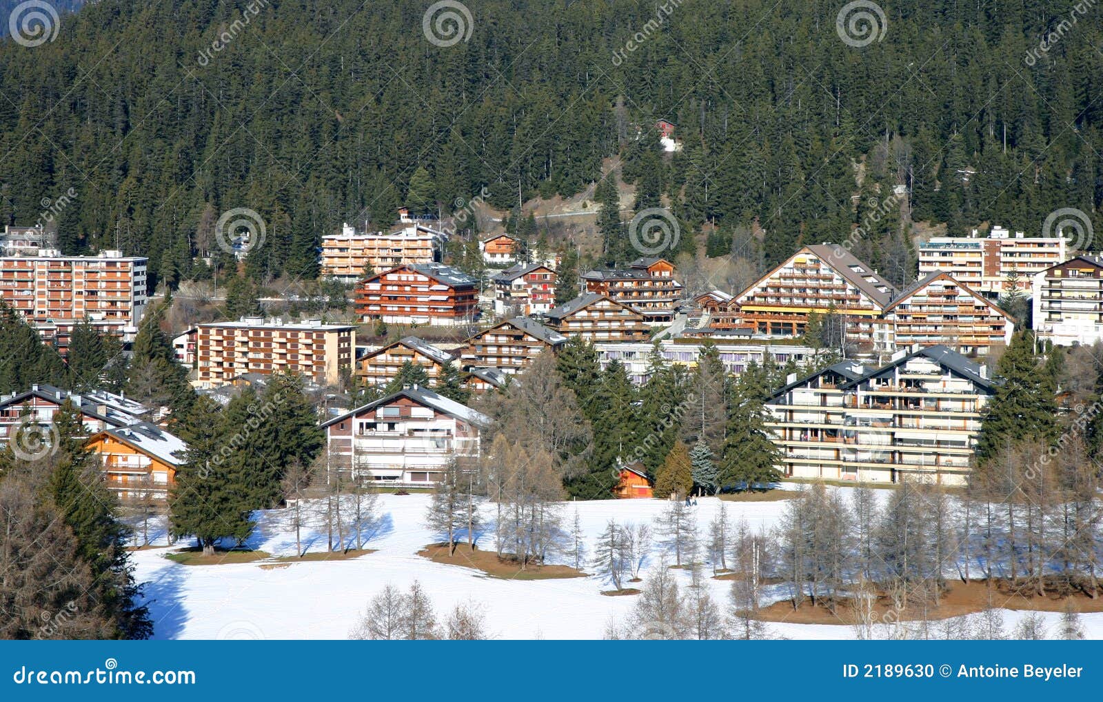 Alpine ski resort stock photo. Image of switzerland, forest - 2189630