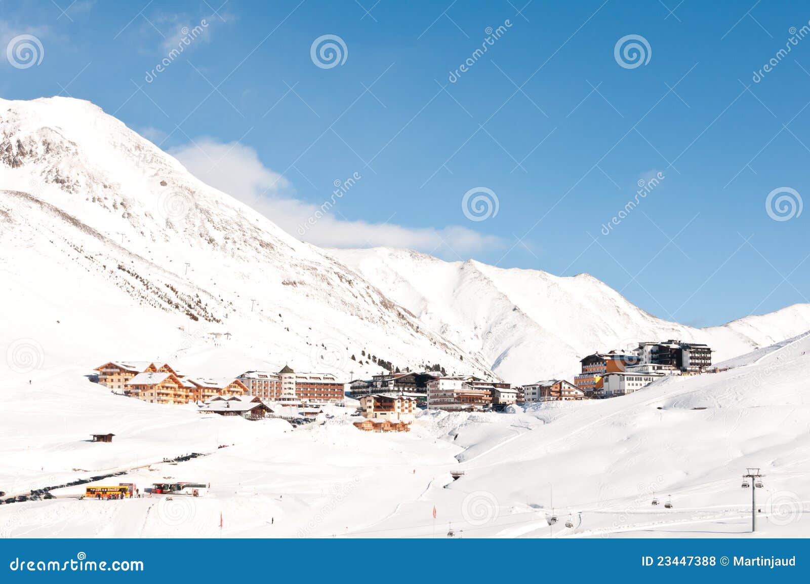 Alpine ski resort village stock photo. Image of blue - 23447388