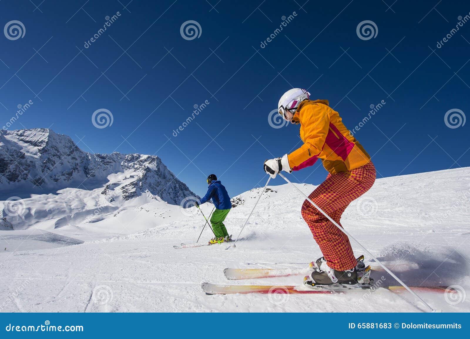 Alpine Skiing in the Alp Mountains Stock Image - Image of blue ...