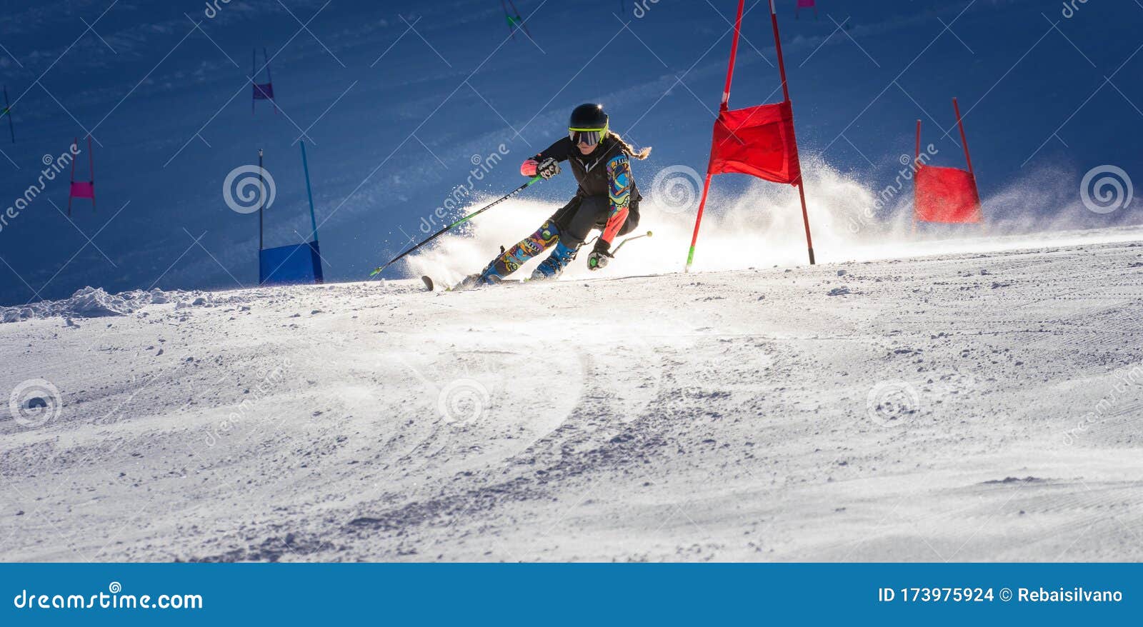 Alpine skiing competition stock photo. Image of fast - 173975924