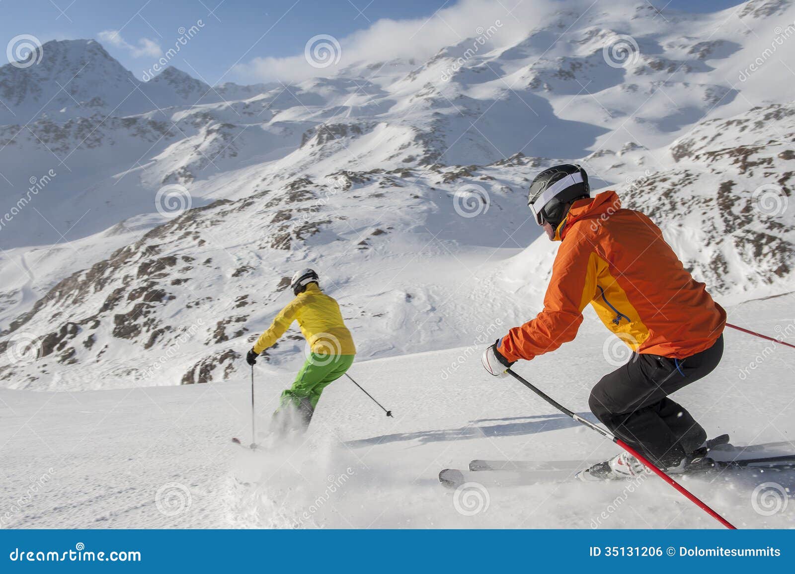 Alpine skiing stock photo. Image of clouds, colors, mountain - 35131206
