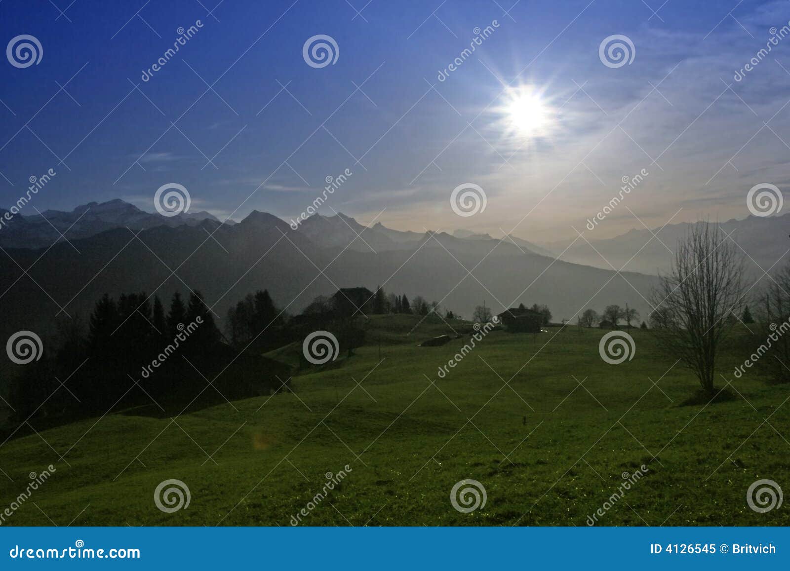 Alpine sun stock image. Image of grass, hill, forest, landscape - 4126545