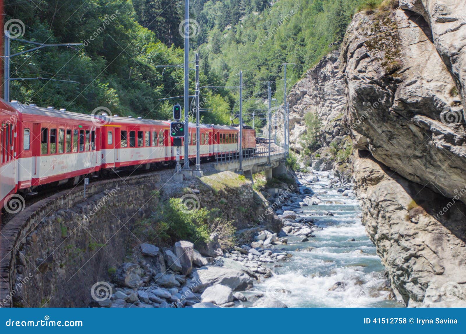 Alpine Train in the Swiss Alps Stock Photo - Image of railroad, tourist ...