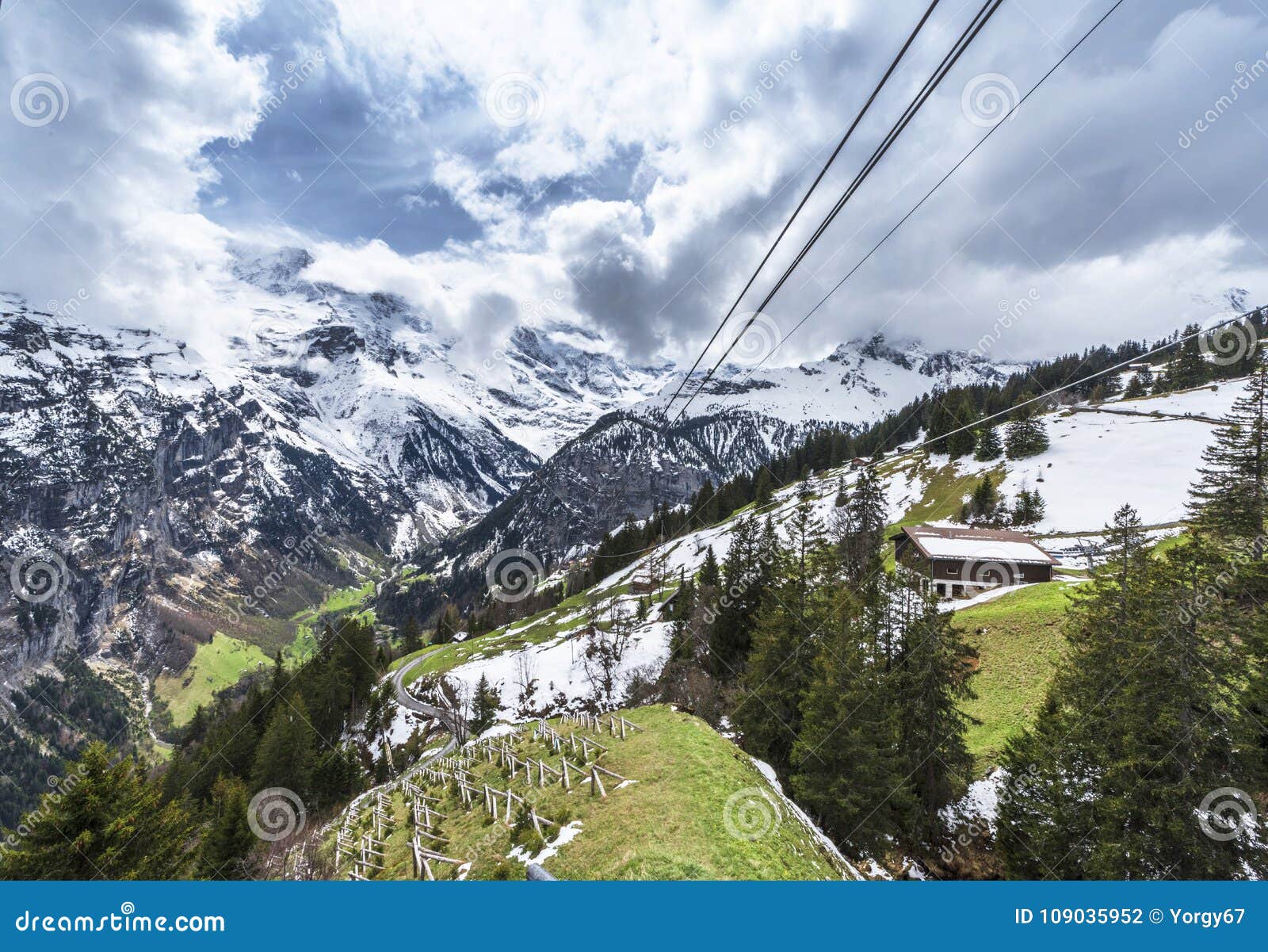 Alpine view in Switzerland stock photo. Image of waterfalls - 109035952