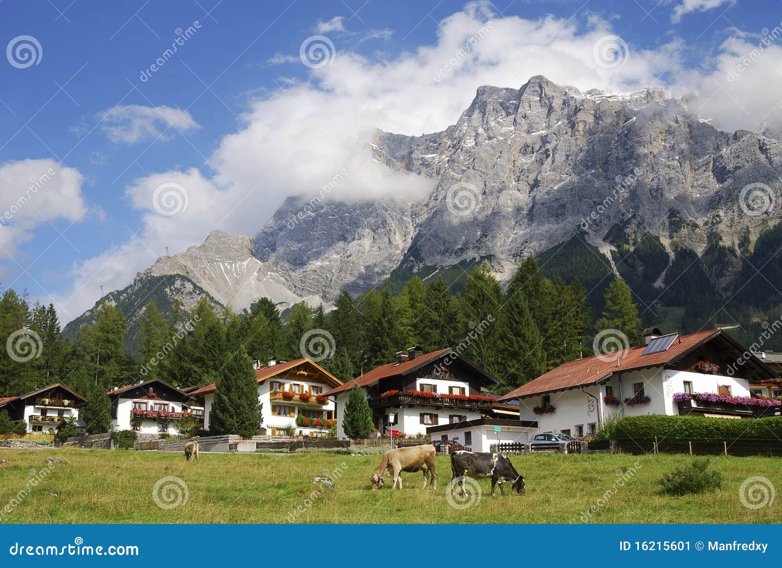 Alpine village stock image. Image of meadow, scenic, landscape - 16215601