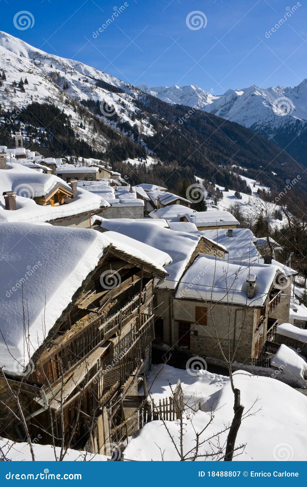 Alpine village stock image. Image of little, houses, snow - 18488807