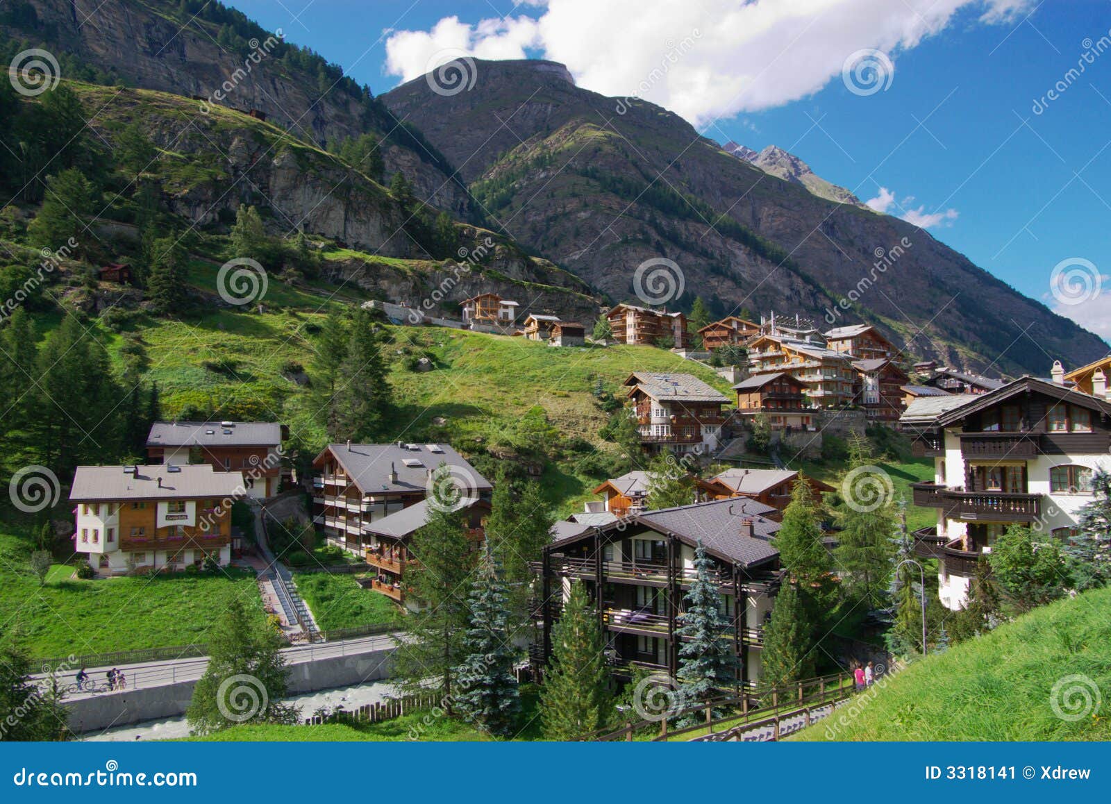 Alpine Village in Mountains Stock Image - Image of blue, europe: 3318141