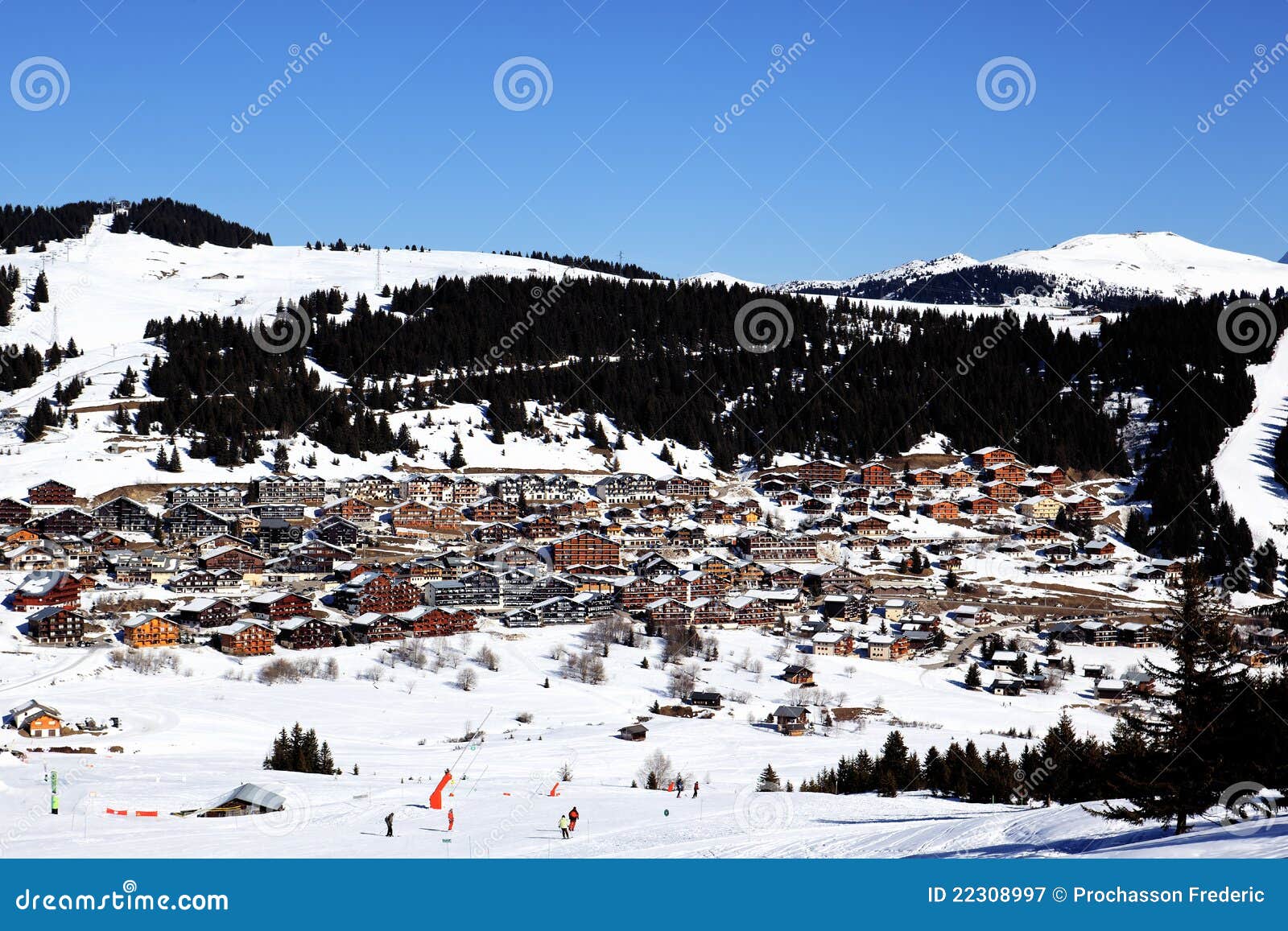 Alpine village in winter stock image. Image of village - 22308997