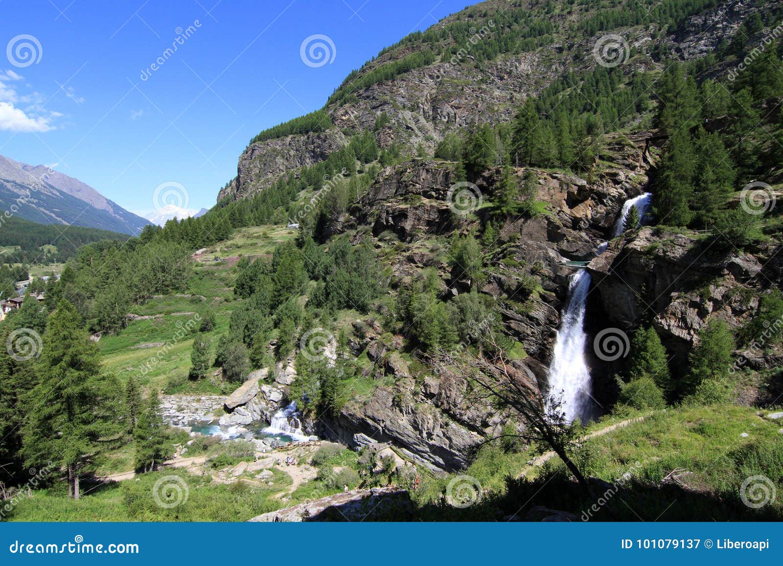 Alpine waterfall stock image. Image of rocks, alpine - 101079137