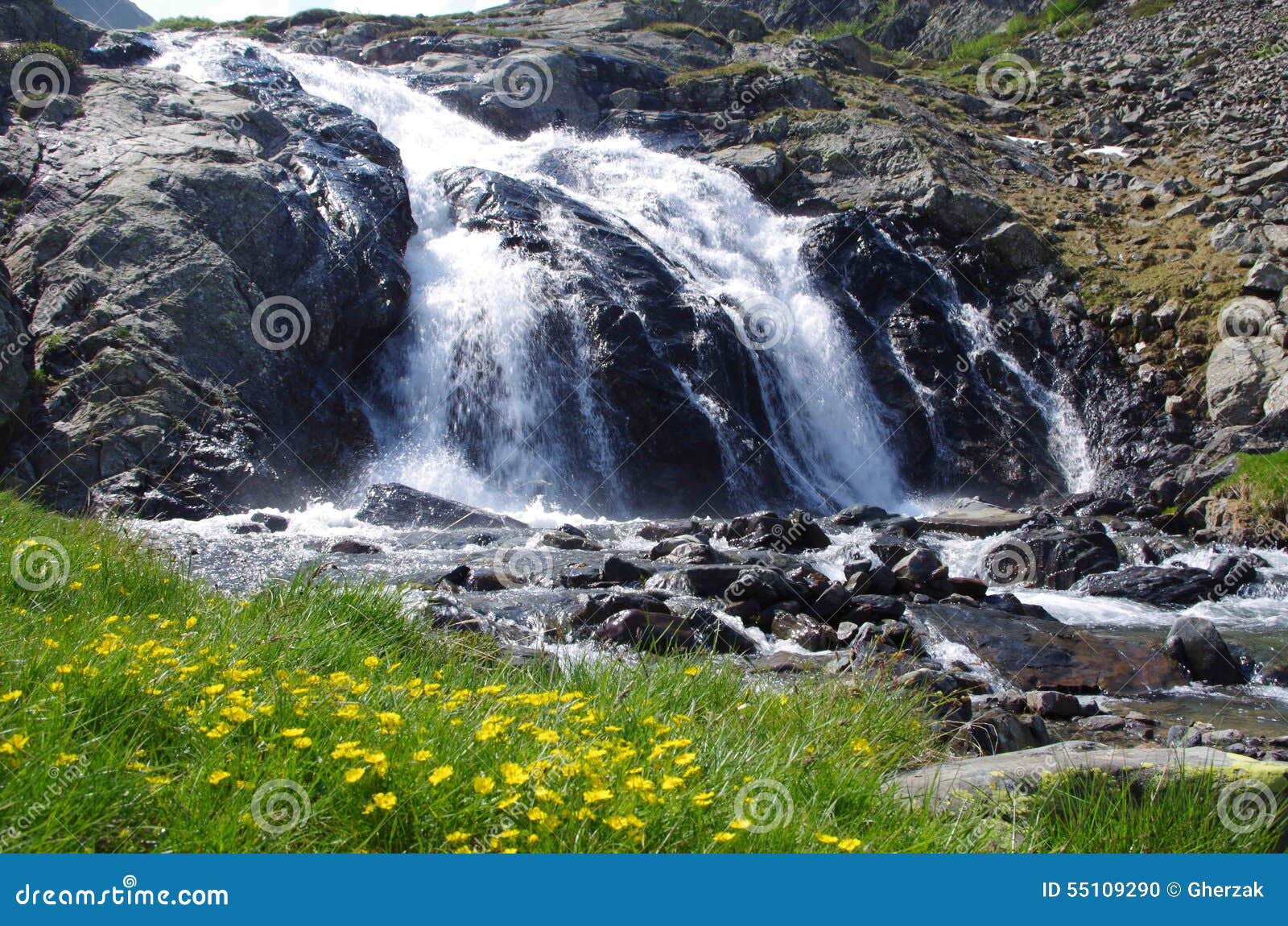 Alpine waterfall stock photo. Image of hill, gorge, hint - 55109290