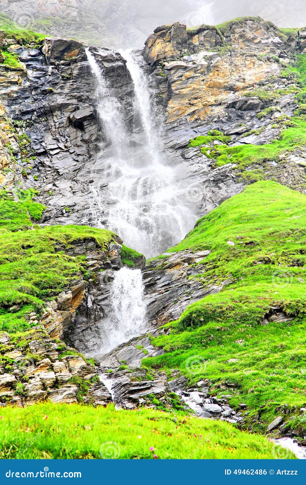 Alpine waterfall stock photo. Image of dull, natural - 49462486