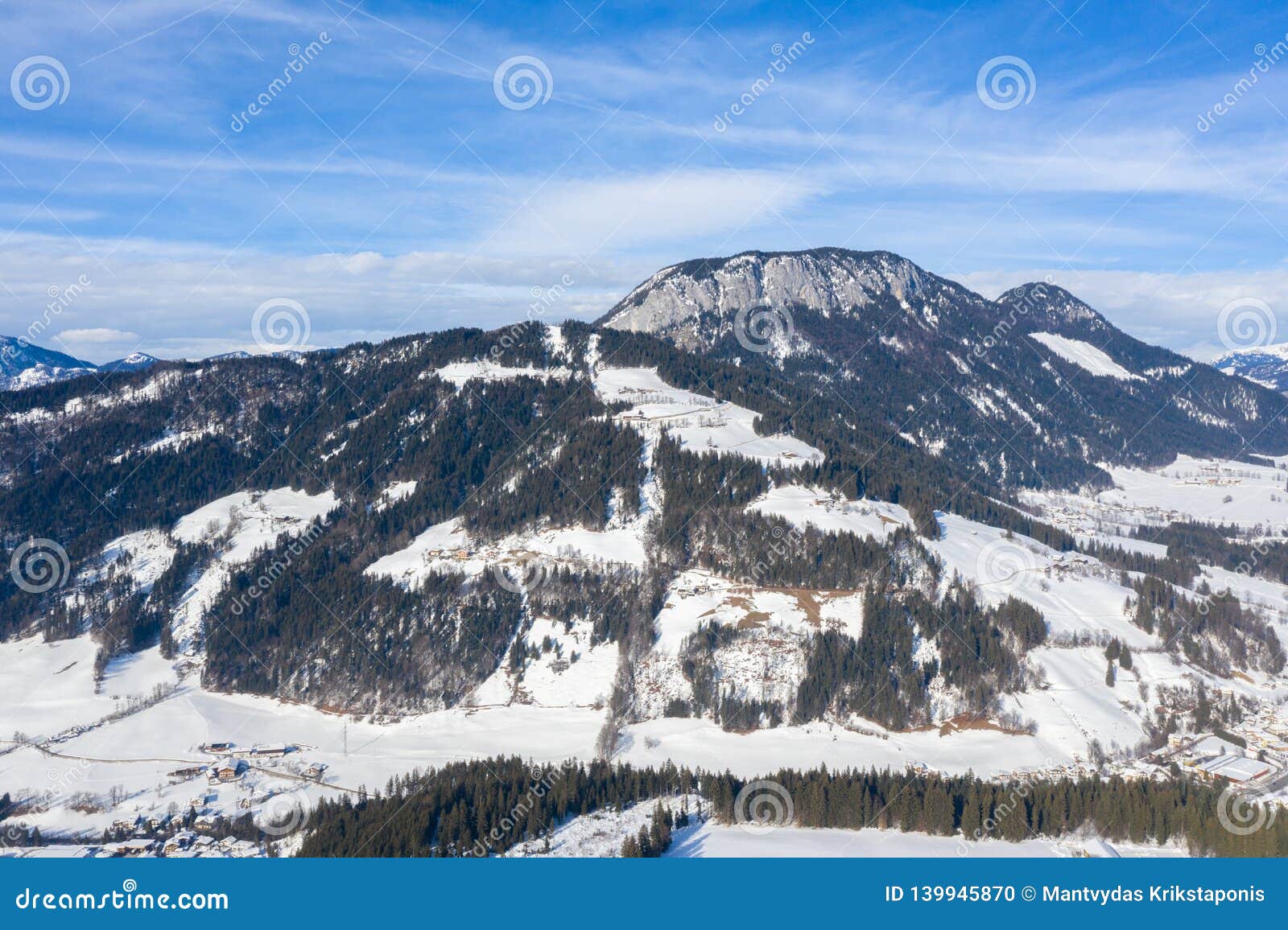Alpine Winter Landscape Peak with Snow, Forest and Clouds Stock Photo ...