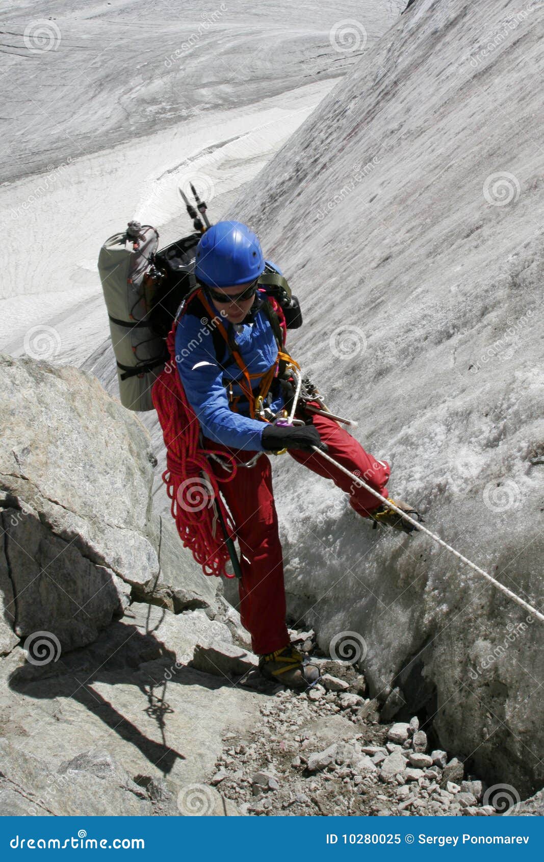 Alpinist on glacier. stock image. Image of explorer, hiking - 10280025