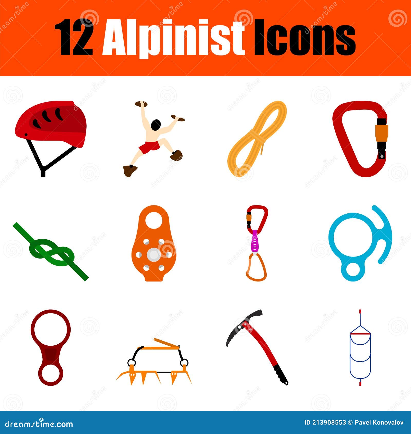 Alpinist Icon Set stock vector. Illustration of alpinism - 213908553