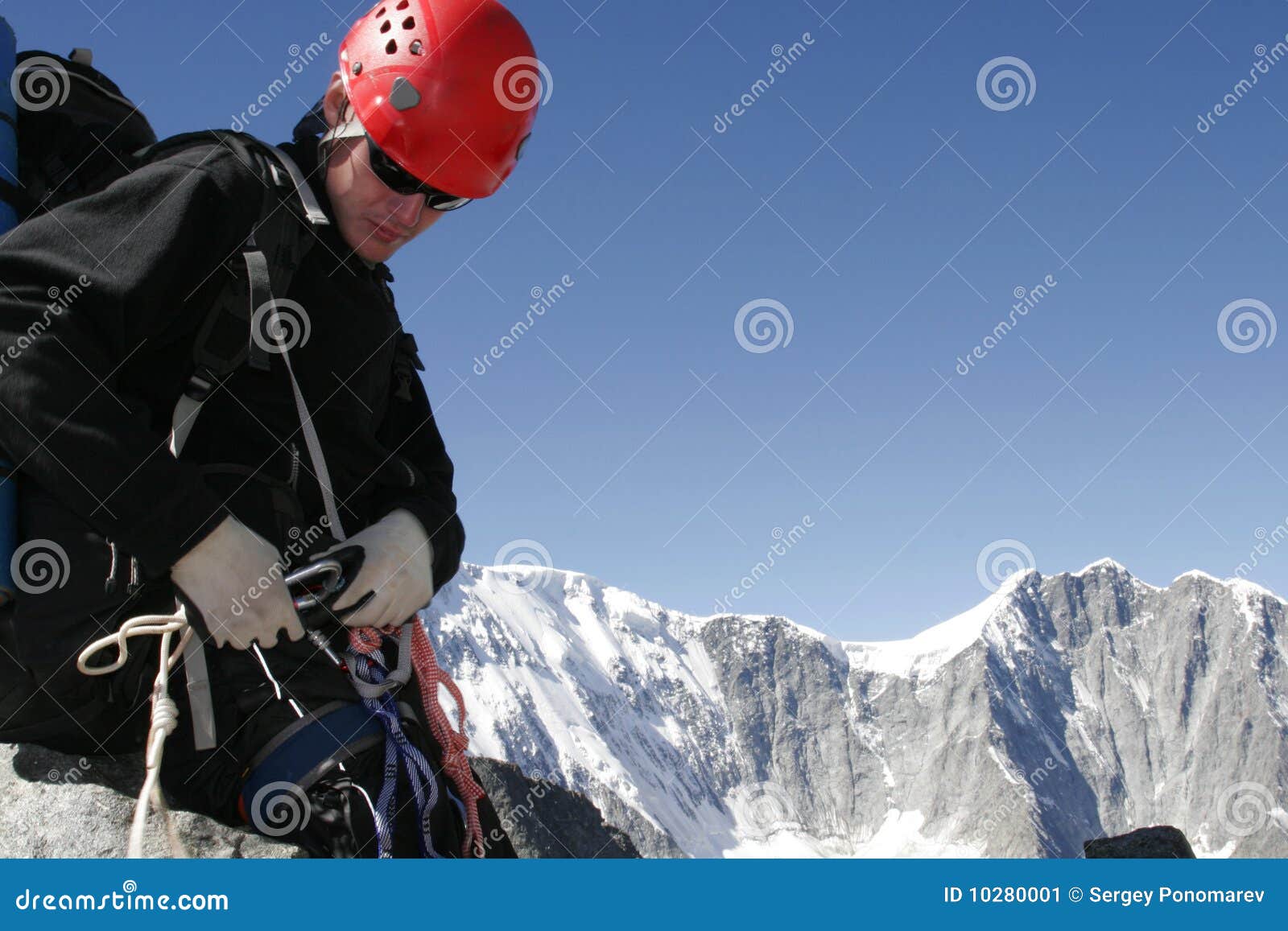 Alpinist and mountain. stock image. Image of happiness - 10280001