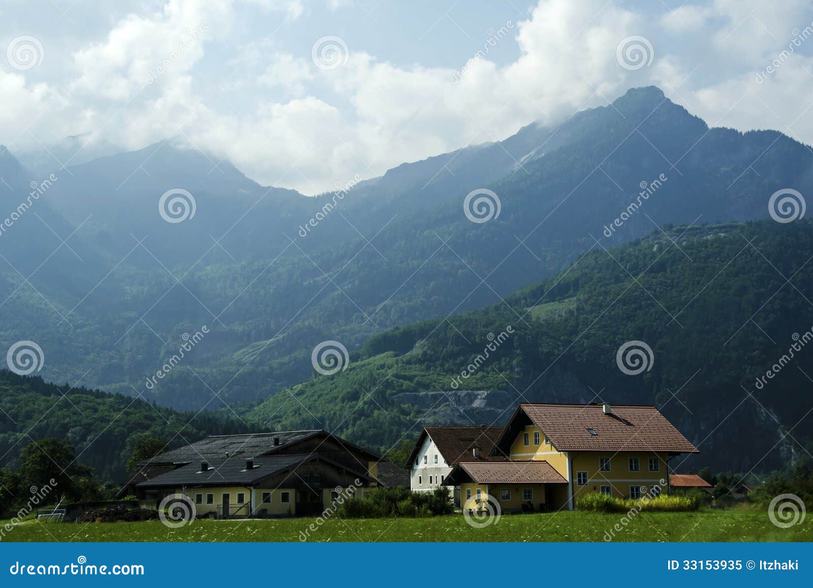 Alps farm in Austria stock image. Image of alps, clouds - 33153935