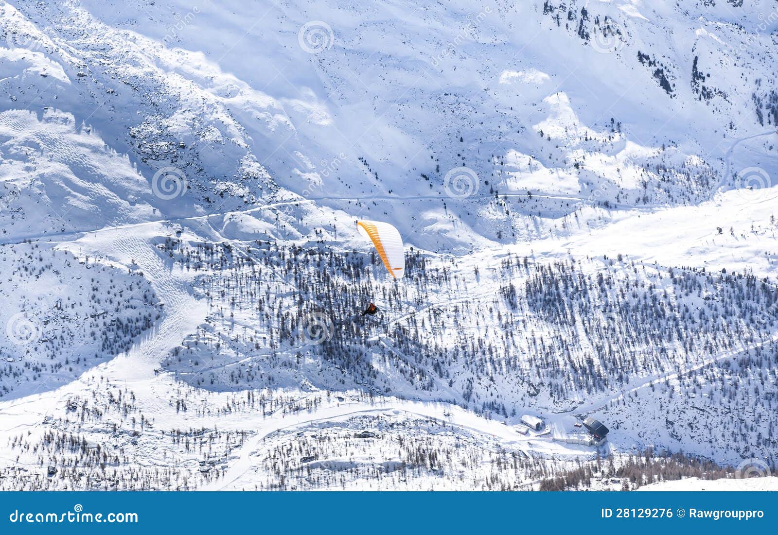 Alps Hills with Orange Parachute Stock Photo - Image of peak, alps ...