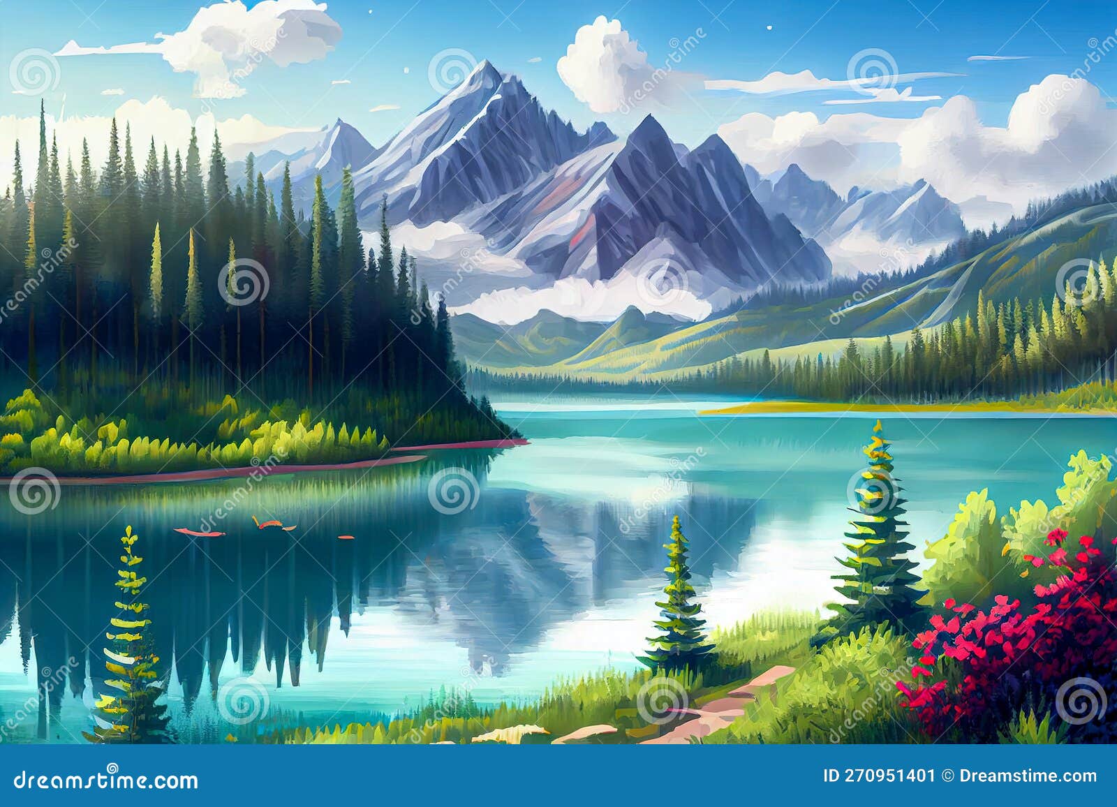 Alps Illustration in Spring. Generative AI Stock Illustration ...