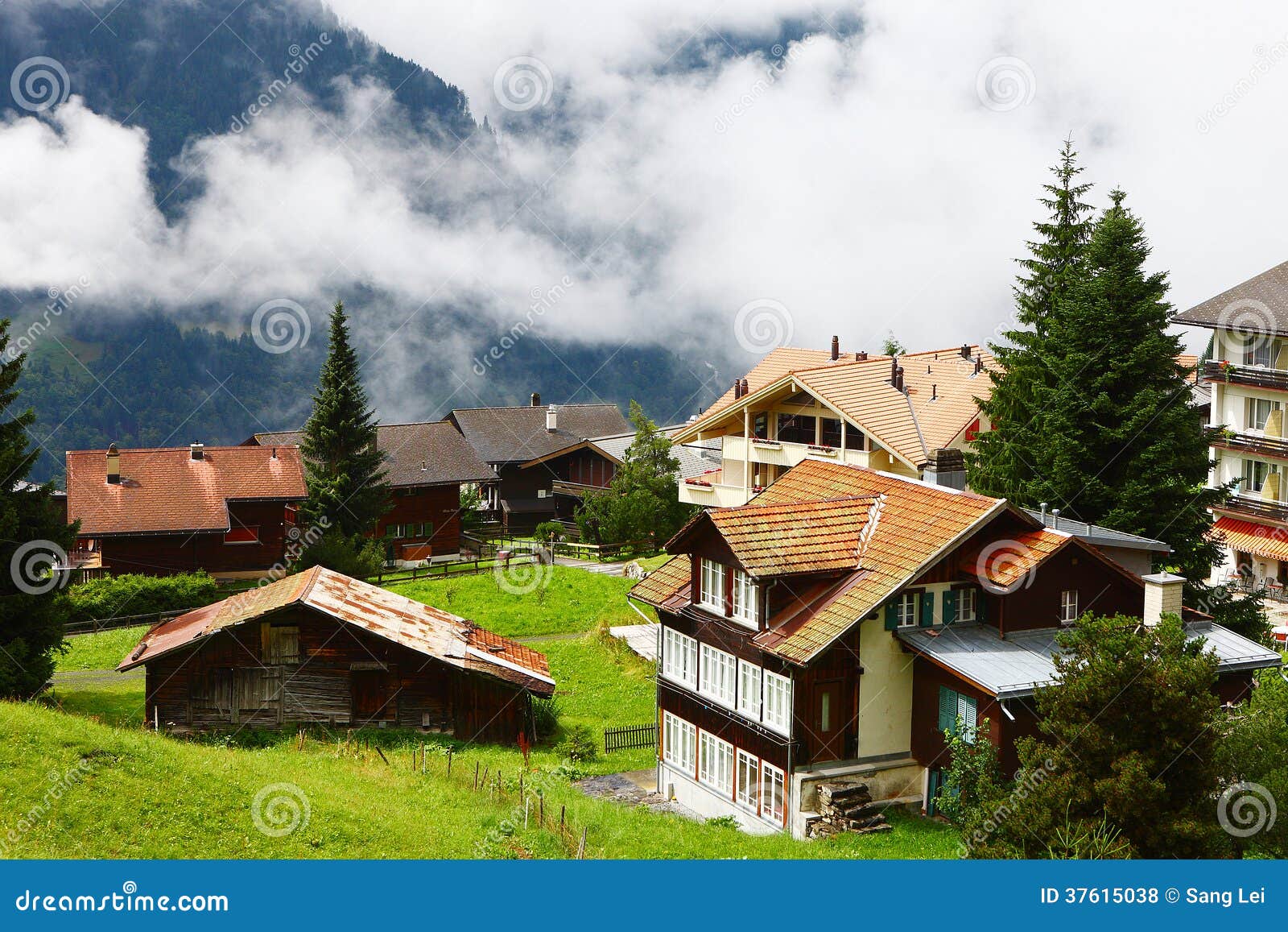 Alps small town stock photo. Image of swiss, building - 37615038
