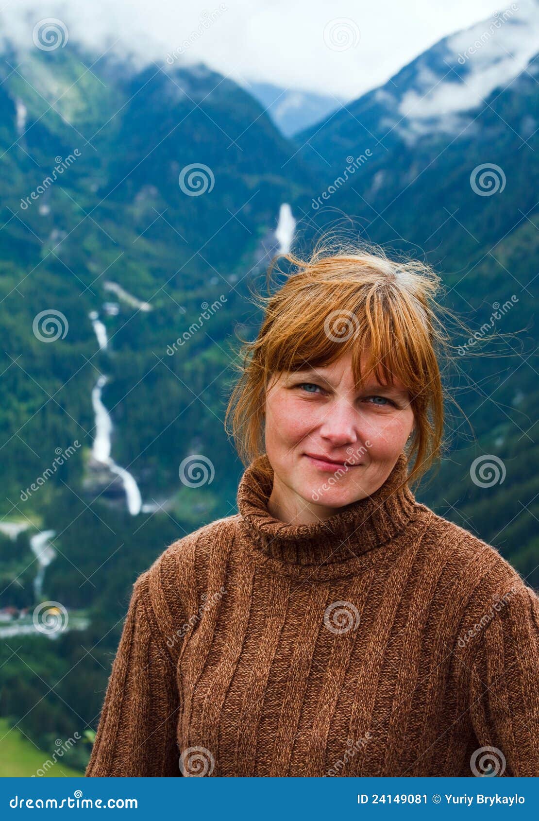 Alps Summer Mountain and Woman Portrait. Stock Image - Image of scene ...