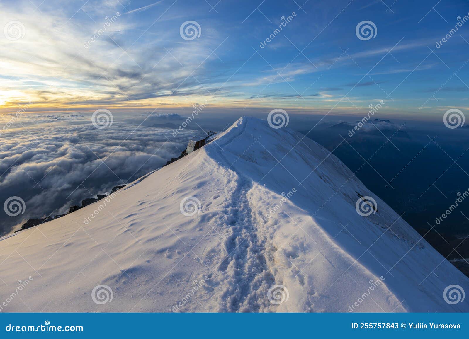 Alps at Sunset, Mountain Above the Clouds Stock Image - Image of ...
