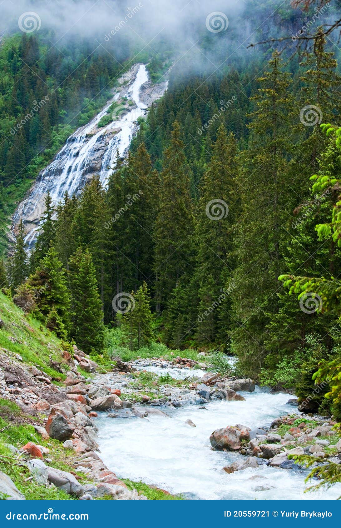 Alps waterfall summer view stock image. Image of summer - 20559721