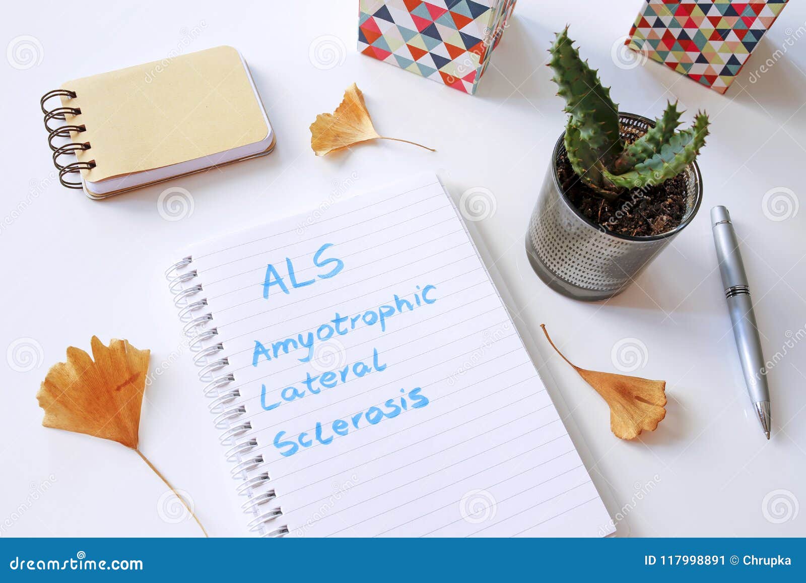 ALS Amyotrophic Lateral Sclerosis Written in Notebook Stock Image ...