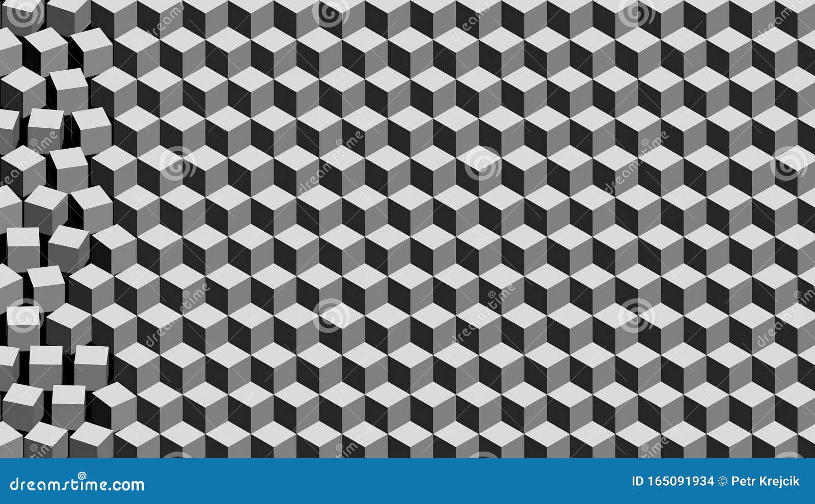 Grayscale Rotated Cubes - 3D Illustration Stock Illustration ...