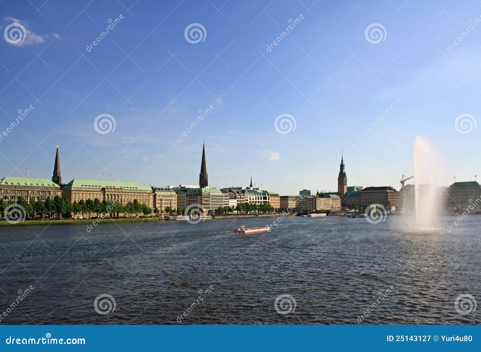 Alster Lake Binnenalster Panorama In Hamburg, Germany Under Beautiful ...