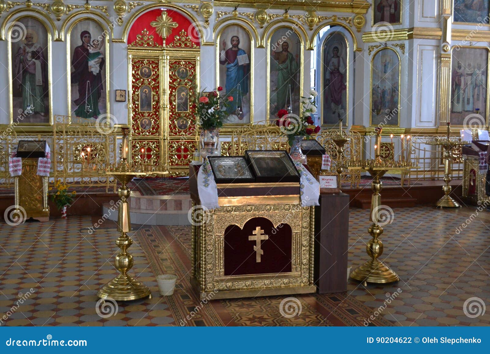 Altar in Christian church stock photo. Image of candlesticks - 90204622