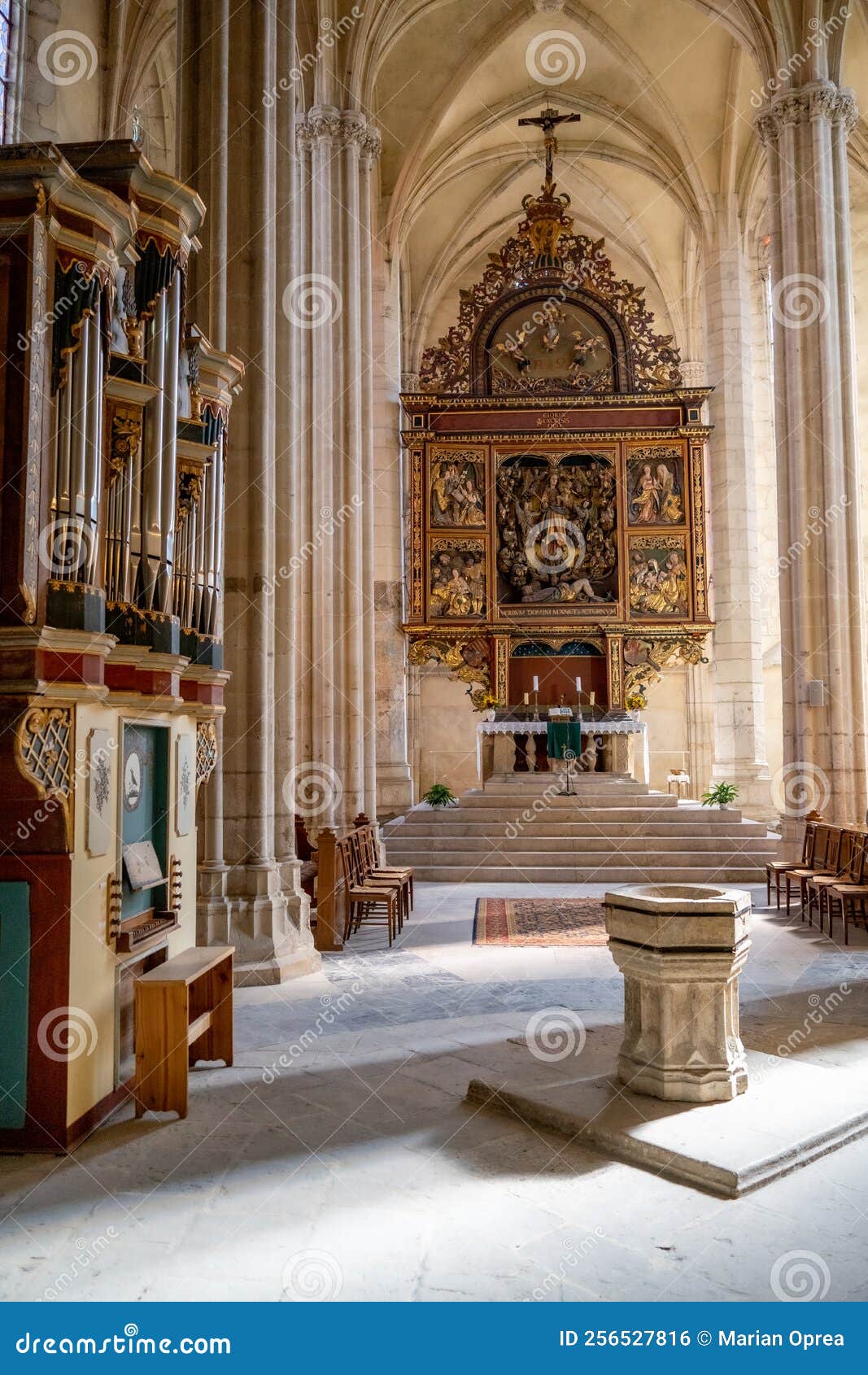 Altar In Church And In The Background Stained Glass Windows Editorial ...