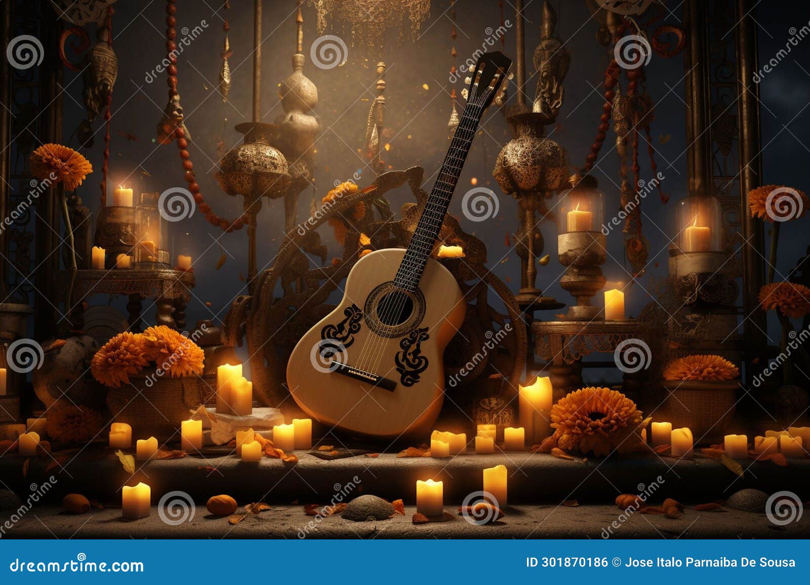 Altar of Musical Instruments and Notes for Dia Stock Illustration ...