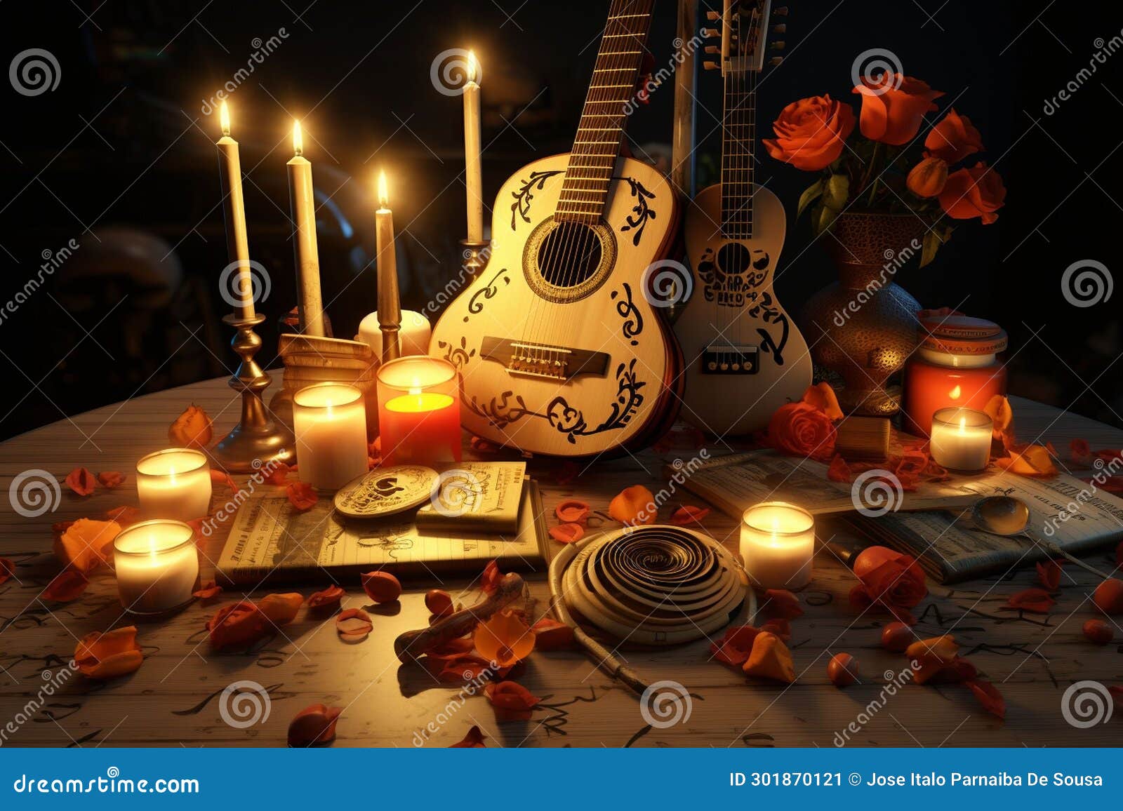 Altar of Musical Instruments and Notes for Dia Stock Illustration ...
