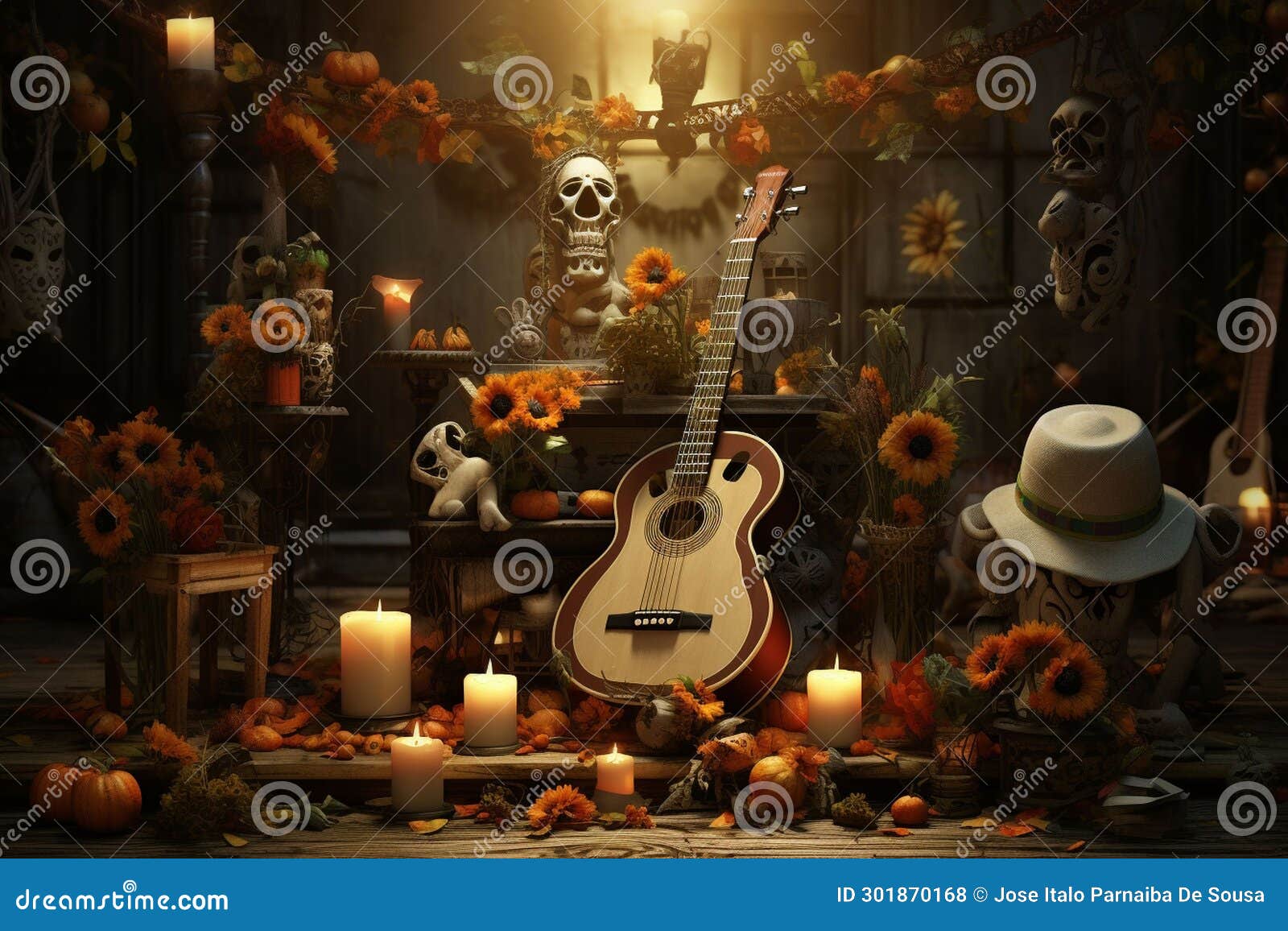 Altar of Musical Instruments and Notes for Dia Stock Illustration ...
