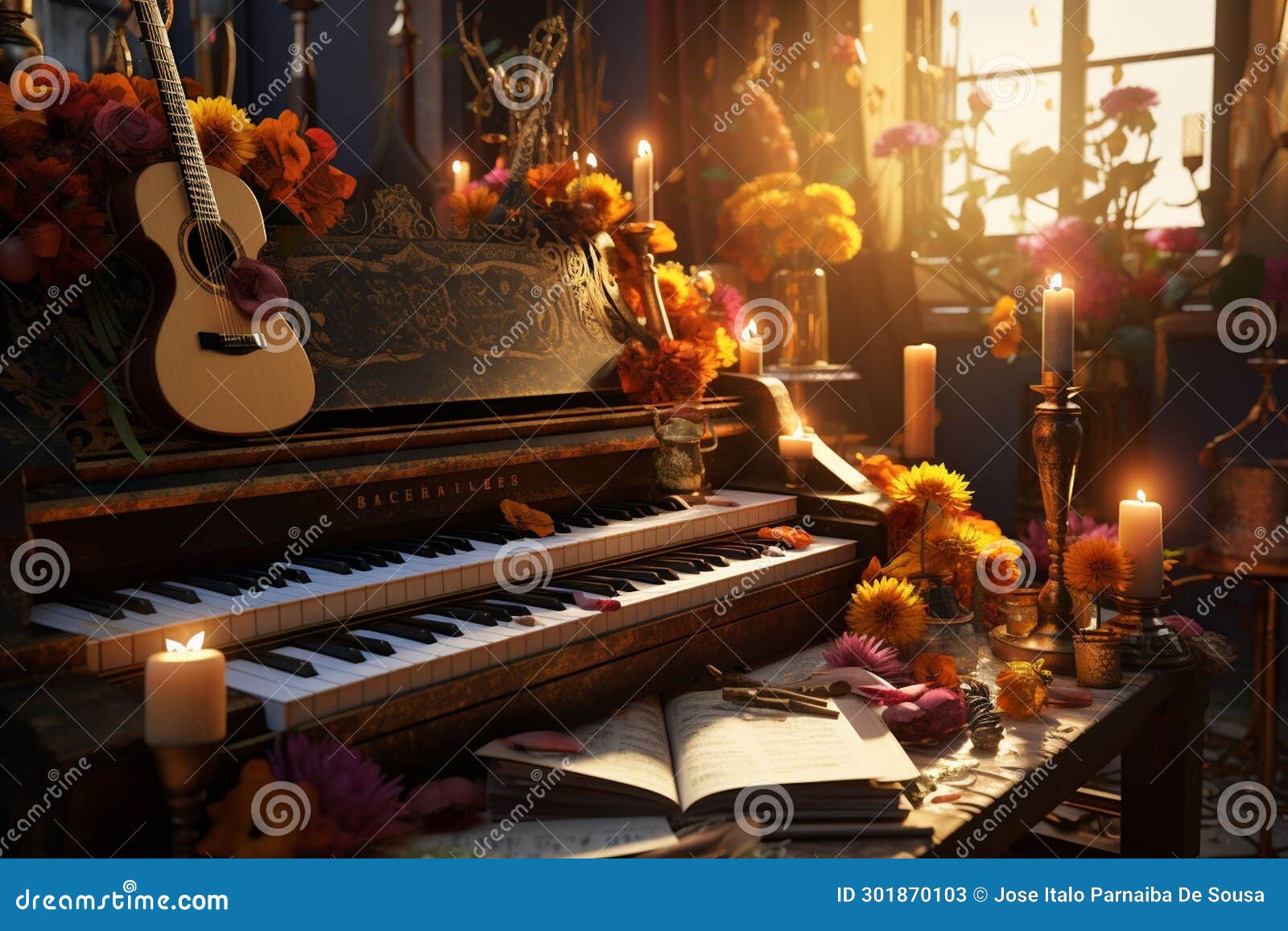 Altar of Musical Instruments and Notes for Dia Stock Illustration ...