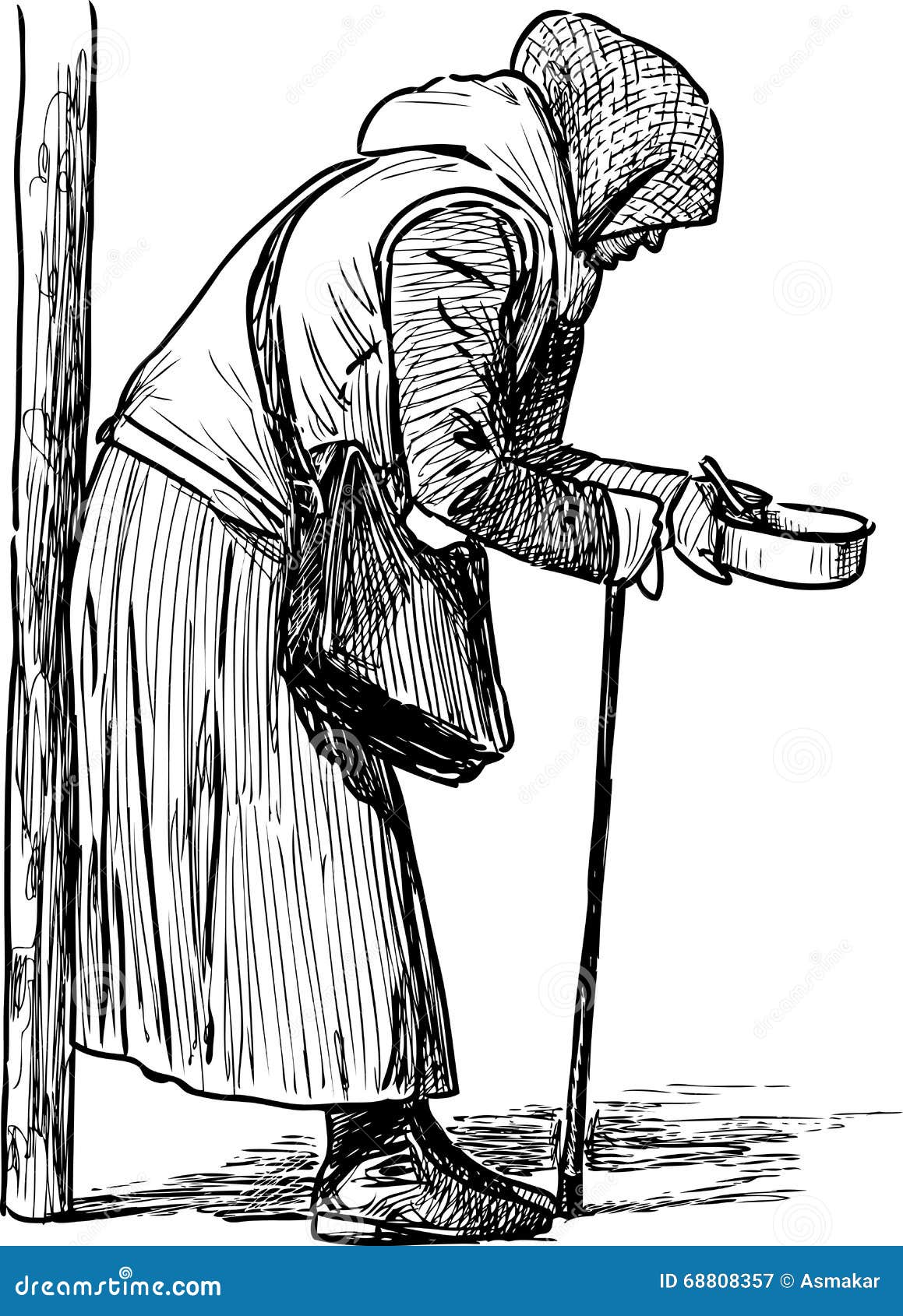 Alte Bettlerfrau vektor abbildung. Illustration von einsam - 68808357