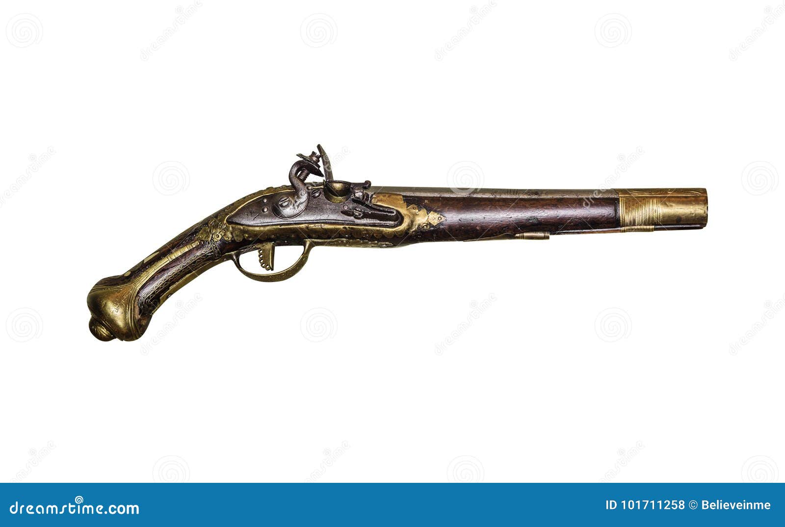 Alte Muskete Oder Pistole Lokalisiert Auf Weiß Stockfoto - Bild von ...