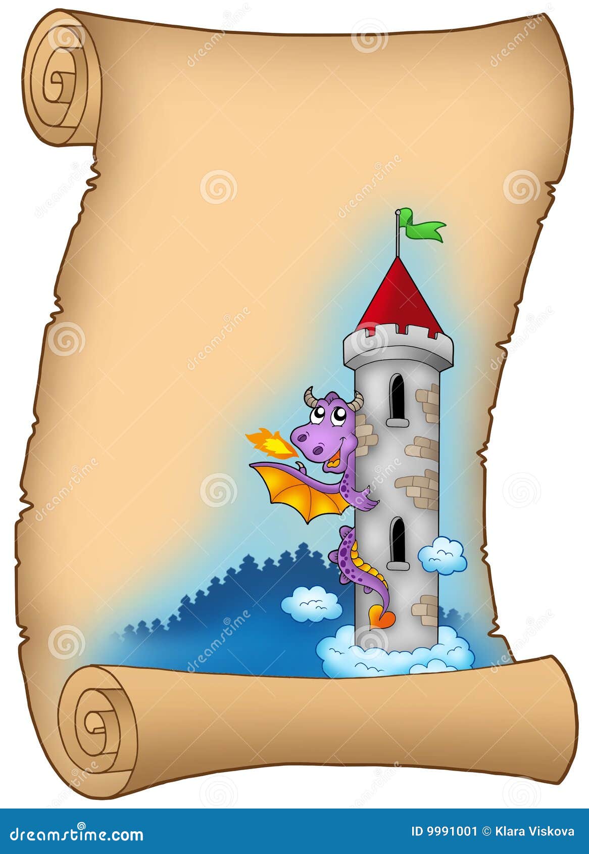 Alte Rolle mit Drachen stock abbildung. Illustration von nett - 9991001