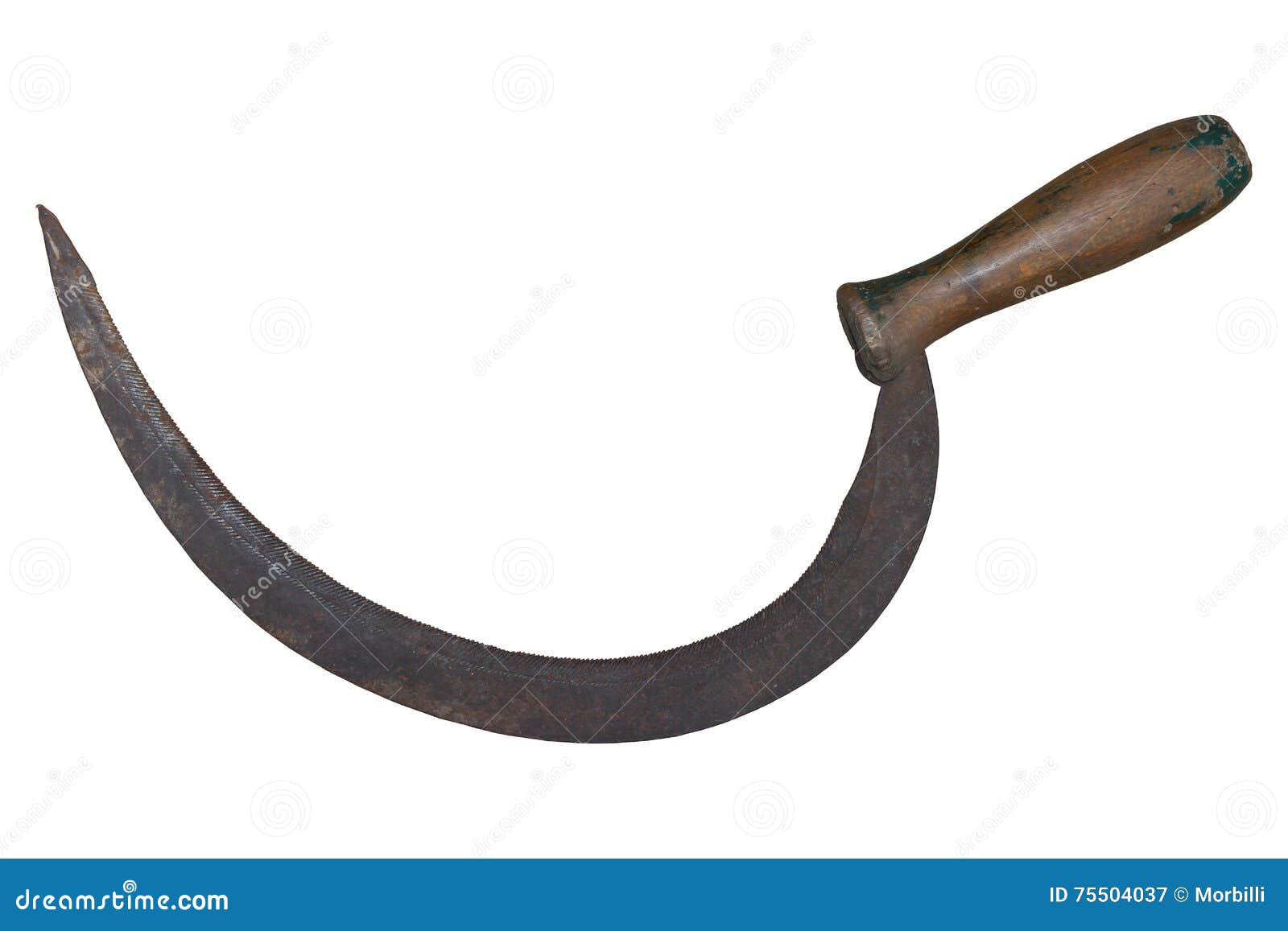 Alte rostige Sichel stockbild. Bild von getrennt, hintergrund - 75504037
