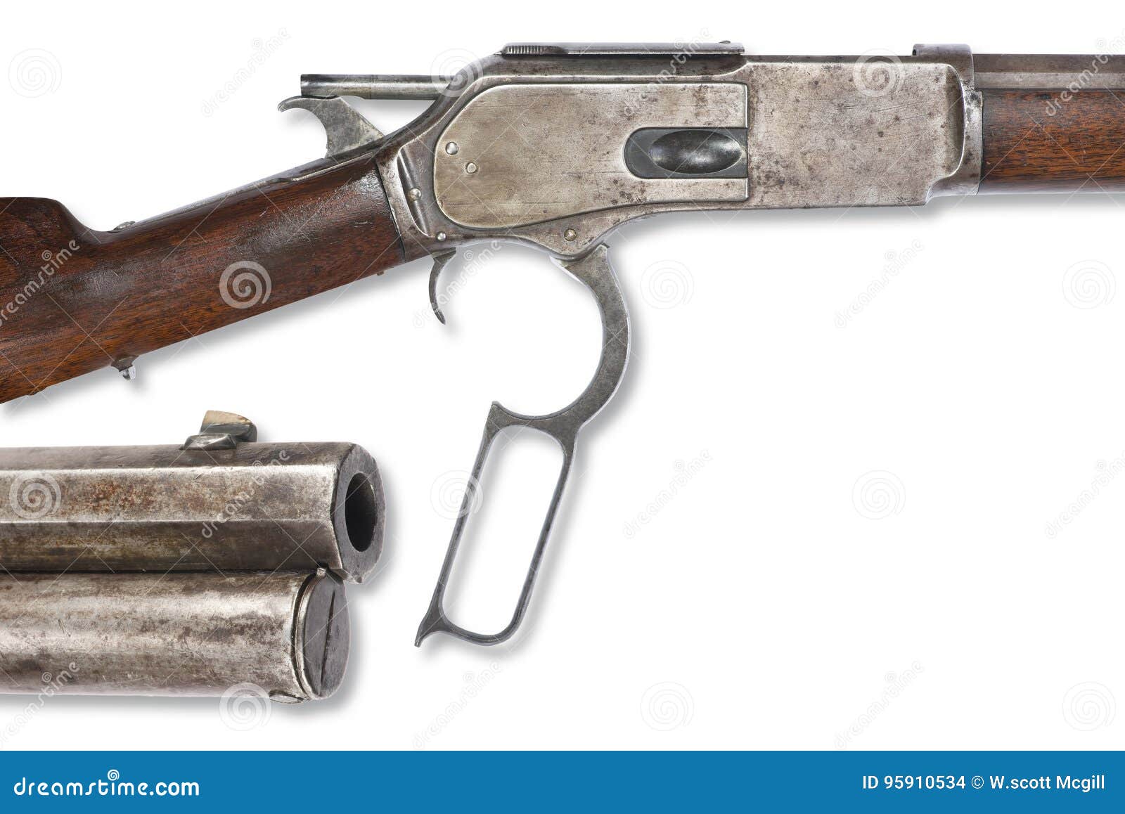 Alter antiker Cowboy Rifle stockfoto. Bild von wiederholen - 95910534