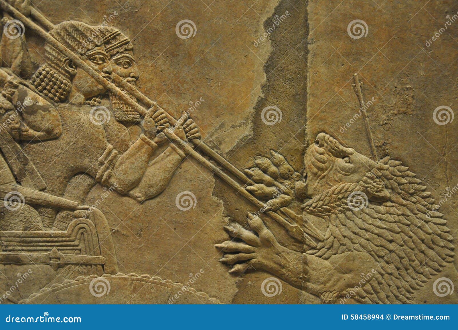 Alter Assyrian Lion Hunting Relief Stockfoto - Bild von löwe ...