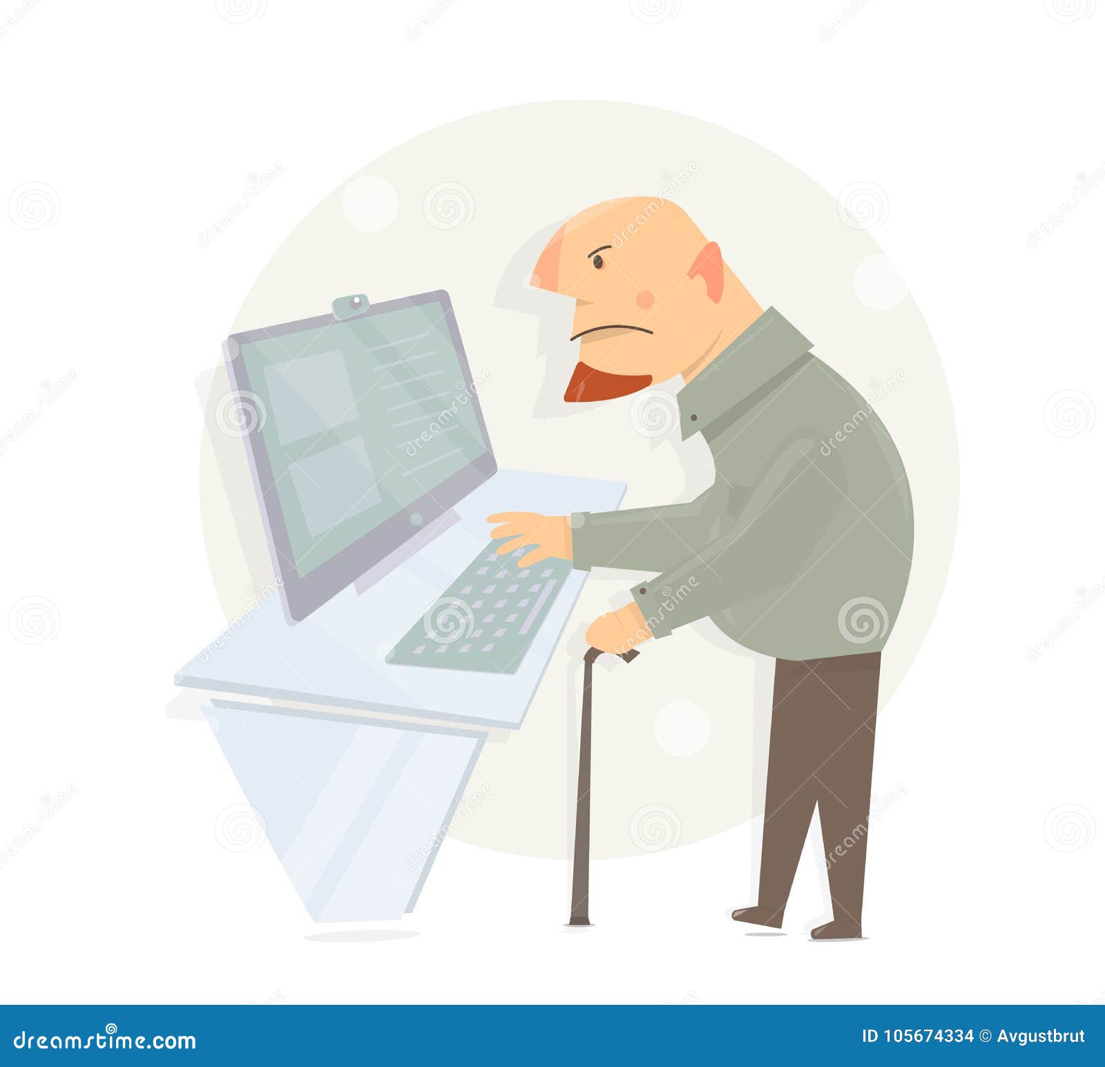 Alter Knabe Lernt, Einen Computer Zu Benutzen Vorarbeiterschauen Vektor ... Alter Knabe Lernt, Einen Computer Zu Benutzen Vorarbeiterschauen Vektor ...