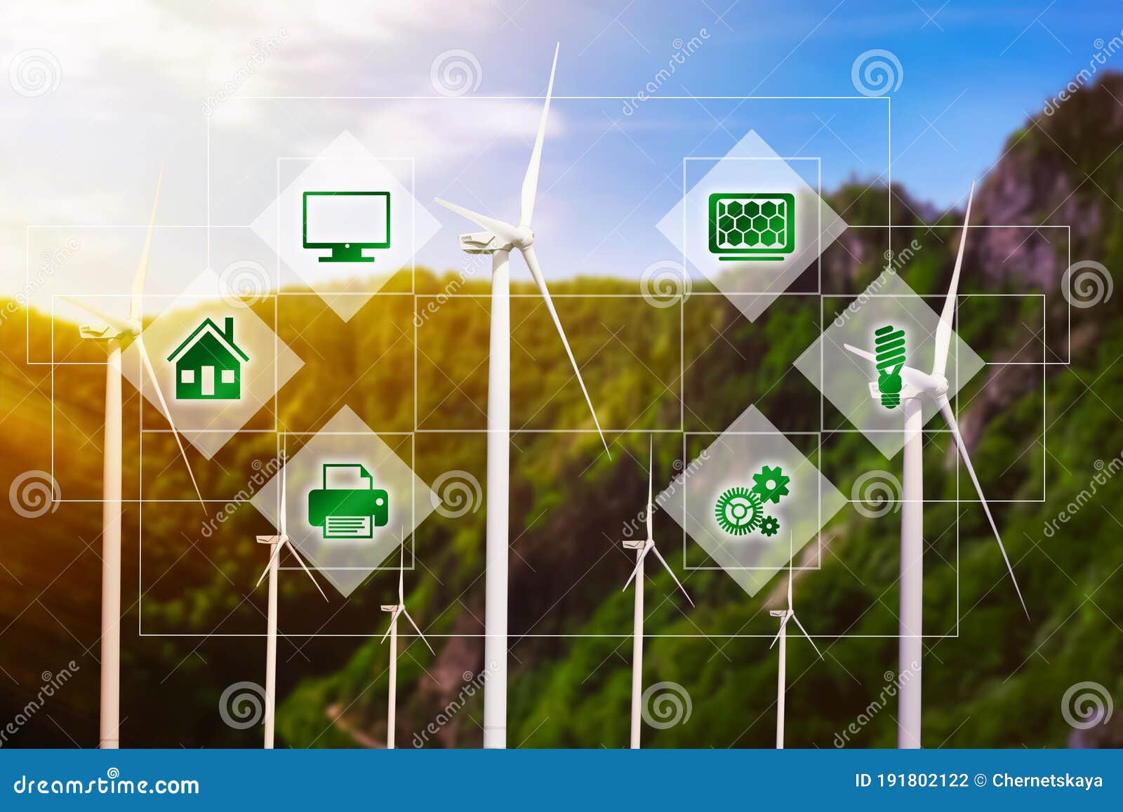 Alternative Energy Source. Wind Turbines and Scheme Stock Photo - Image ...