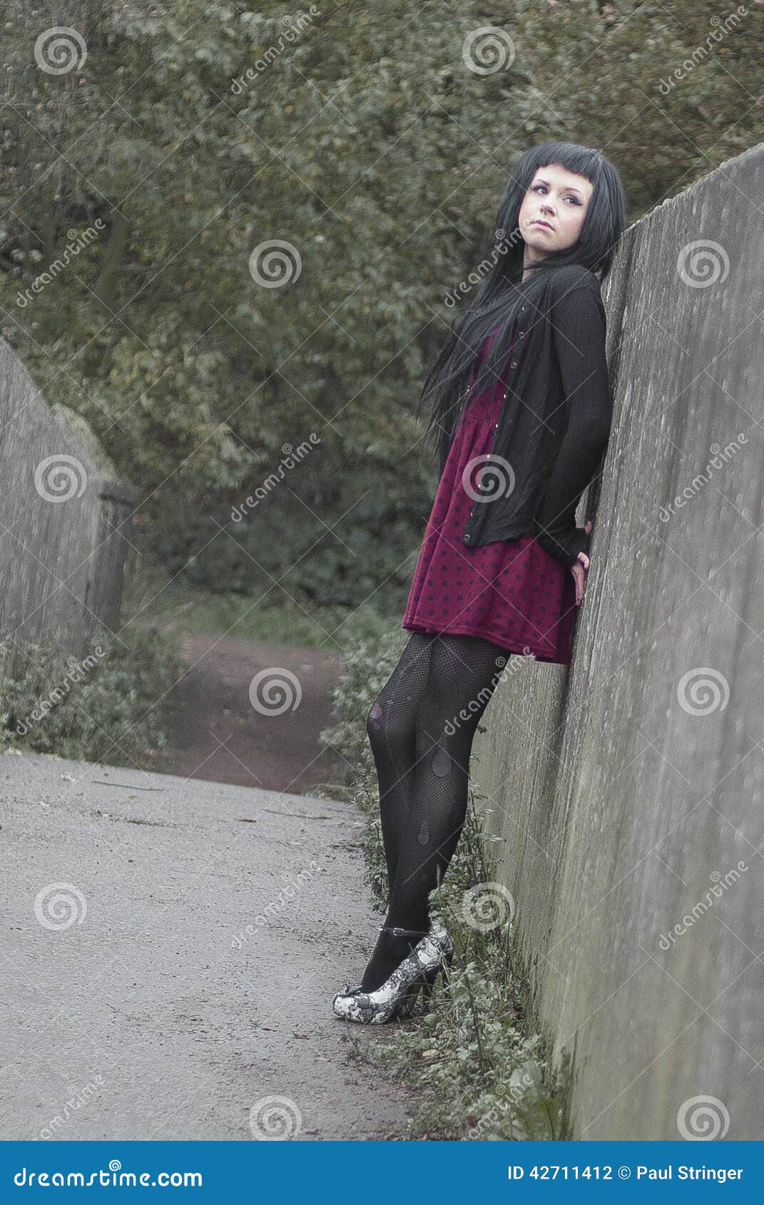 Alternative Model on Bridge in Dress Stock Photo - Image of bridge ...